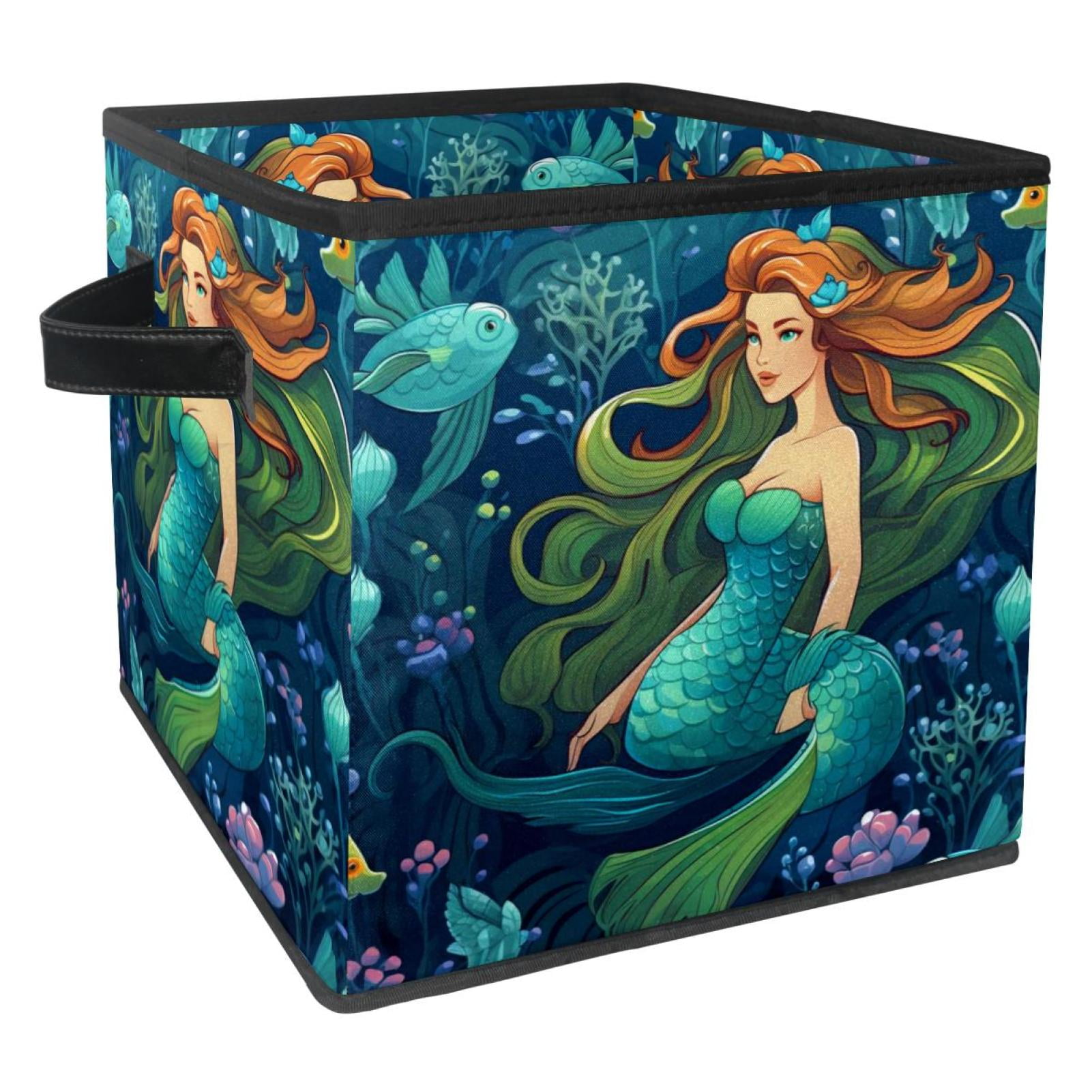 Mermaid Foldable Toy Box with Handle, 10.8"x10.5"x10.6", Large Capacity ...