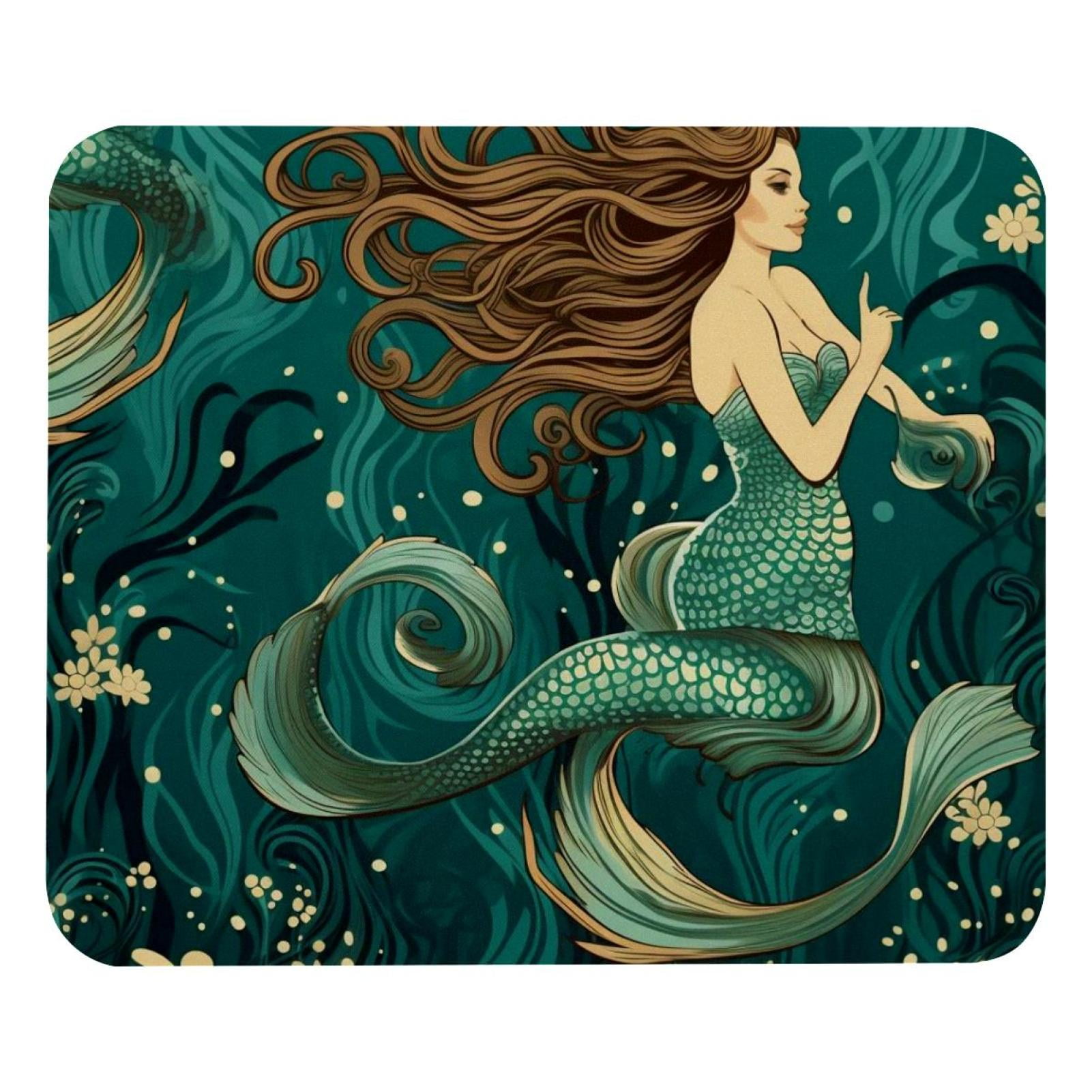 Mermaid Gaming Mouse Pad Desk Mat, Square 8.3x9.8 Inch Non-Slip Rubber ...