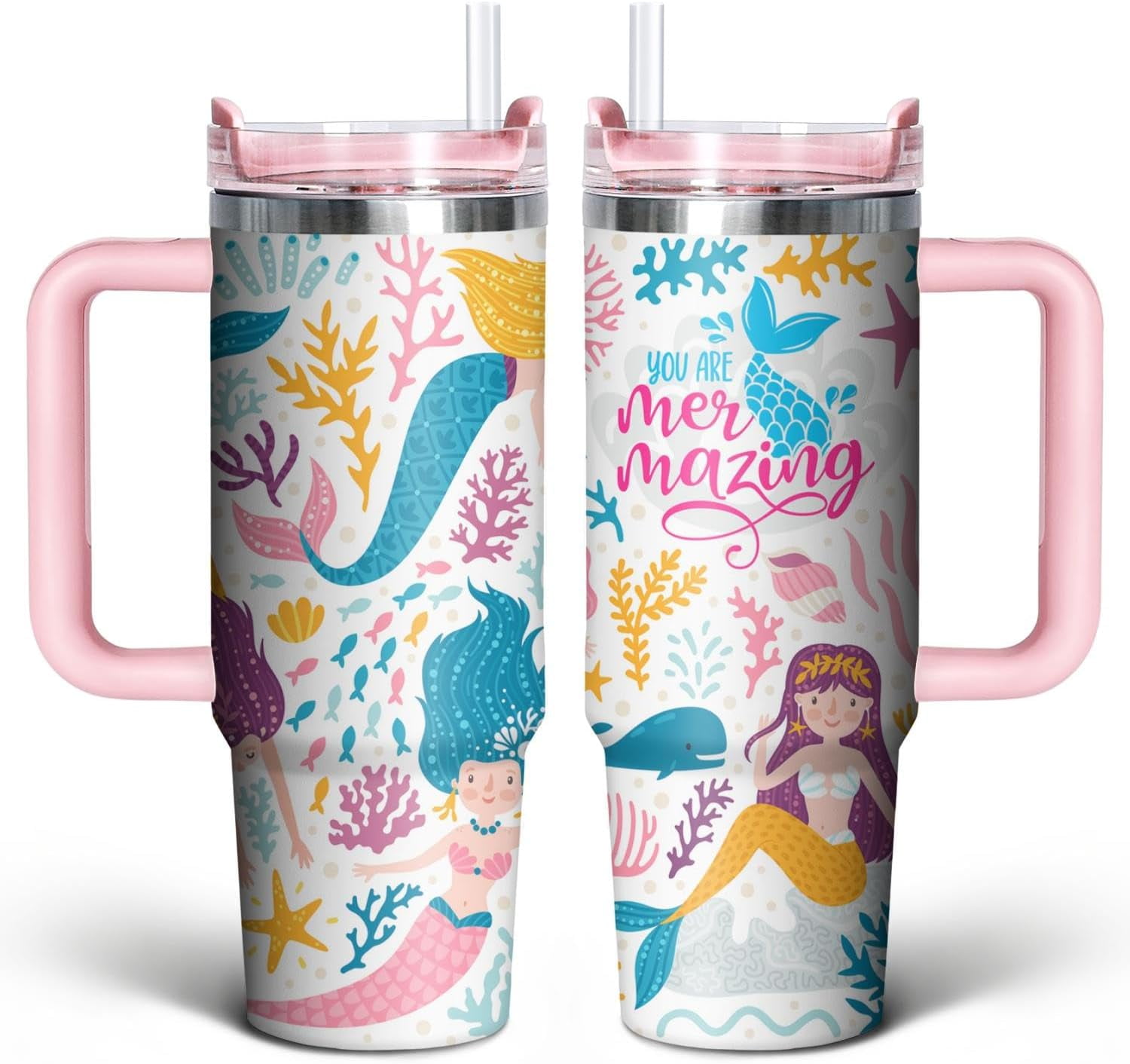 Mermaid Gifts For Women-30oz Mermaid Tumbler With Handle Lid and Straw ...