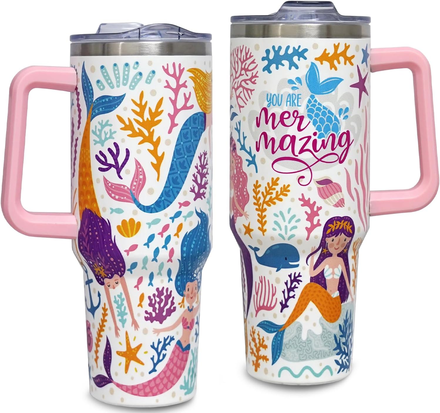 Mermaid Gifts For Women-40oz Mermaid Tumbler With Handle Lid and Straw ...