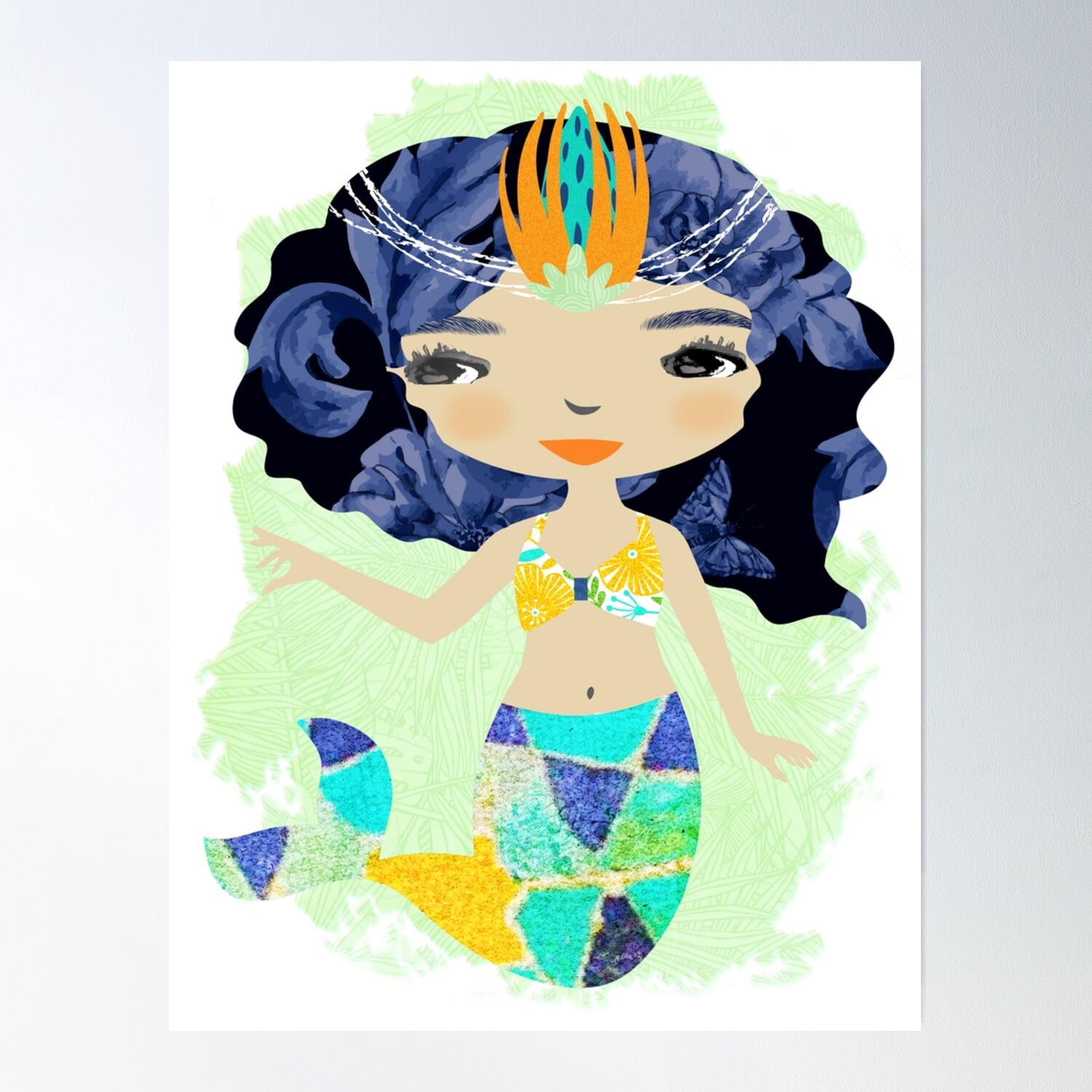 Mermaid Girl Blue Hair (Daria) Poster Wall Art, Modern Wall Decor ...