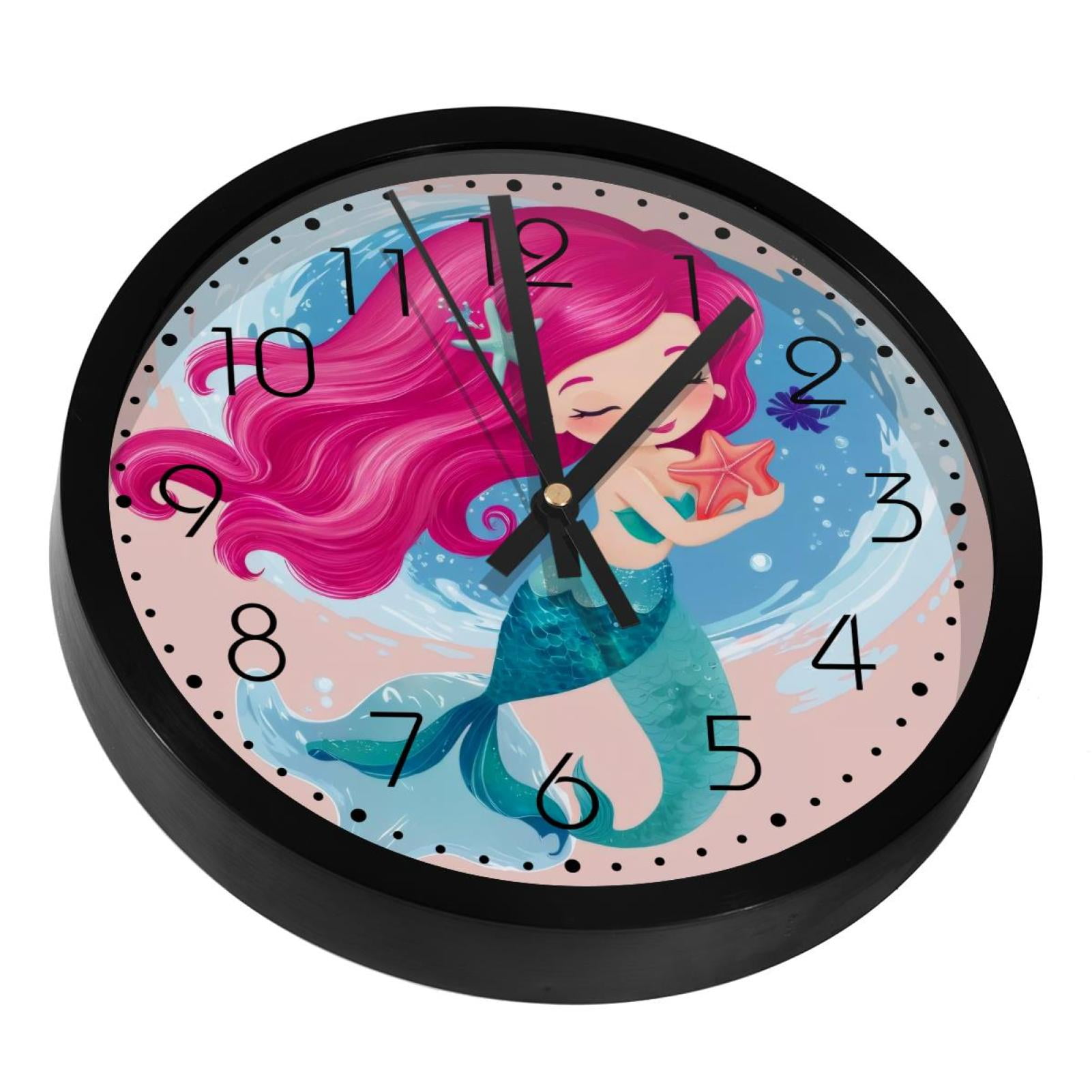 Mermaid Girl Hold a Starfish Silent Wall Clock, Non Ticking Battery ...
