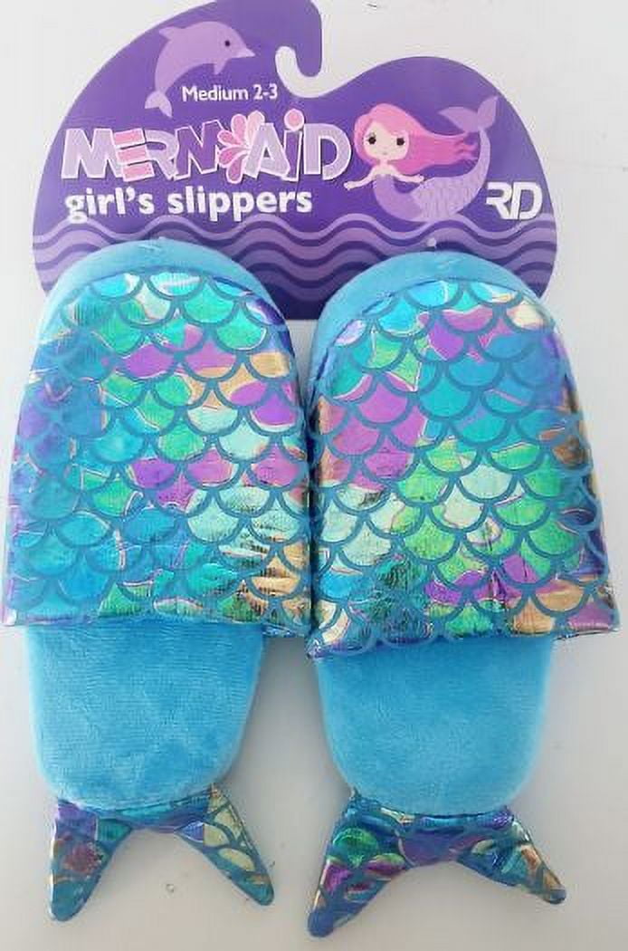 Mermaid Girls Blue Aqua Slippers Medium 2-3 - Walmart.com