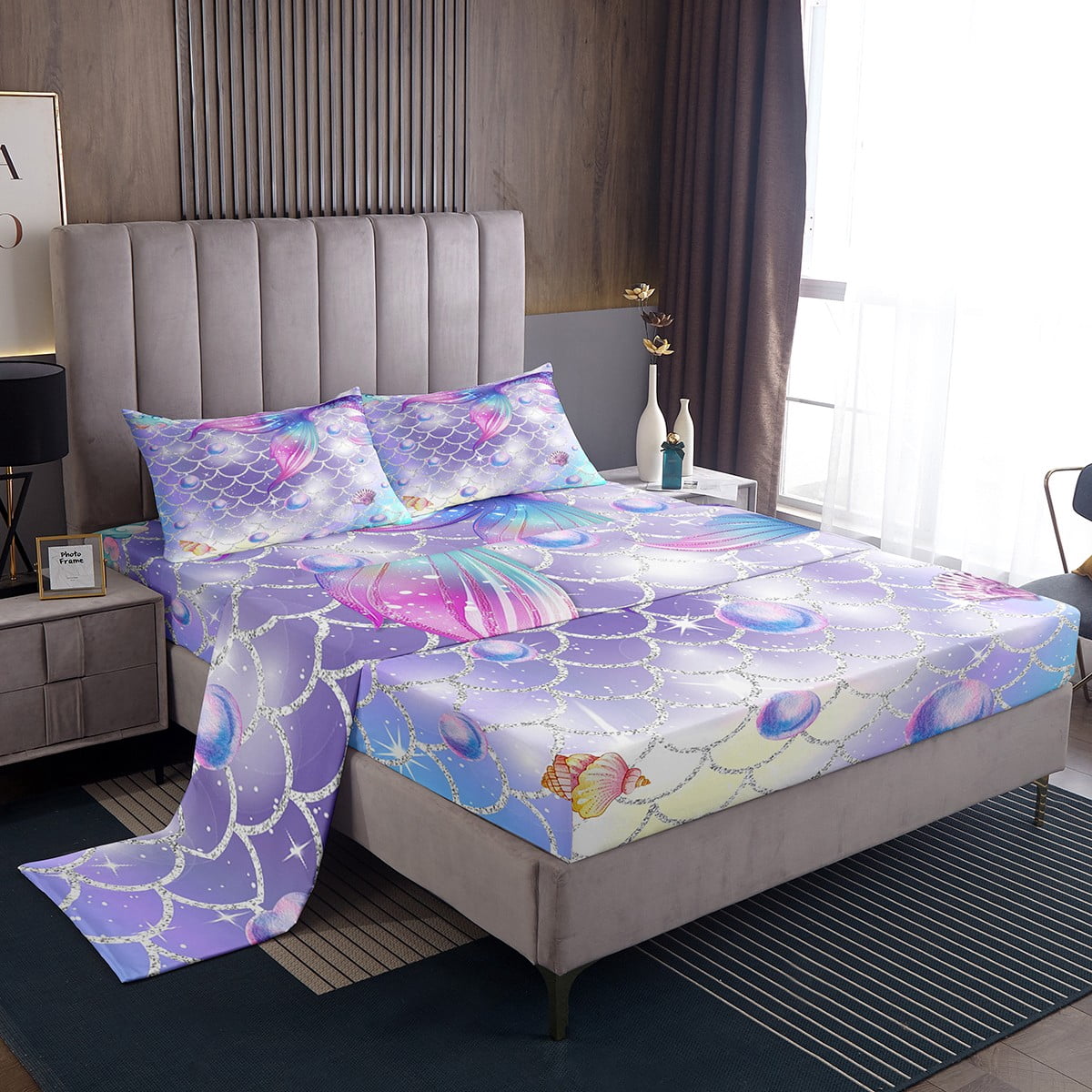 Mermaid Sheets Full,Purple Rainbow Sheet Set Pink Mermaid Tail Bed ...
