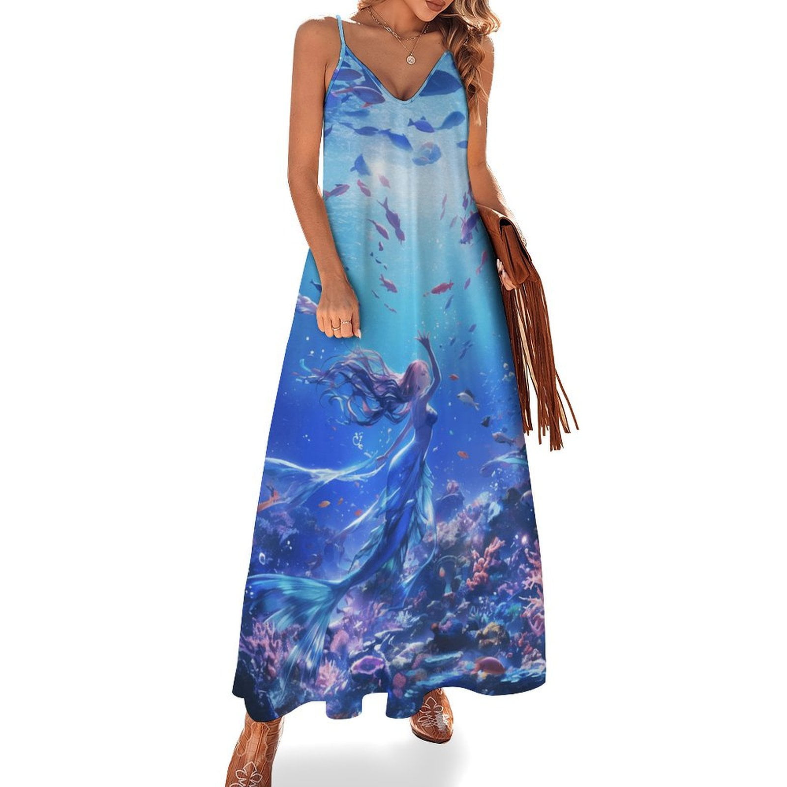 Mermaid Glitter Fish Scale Girls Design Sleeveless Dress Woman Fashion ...