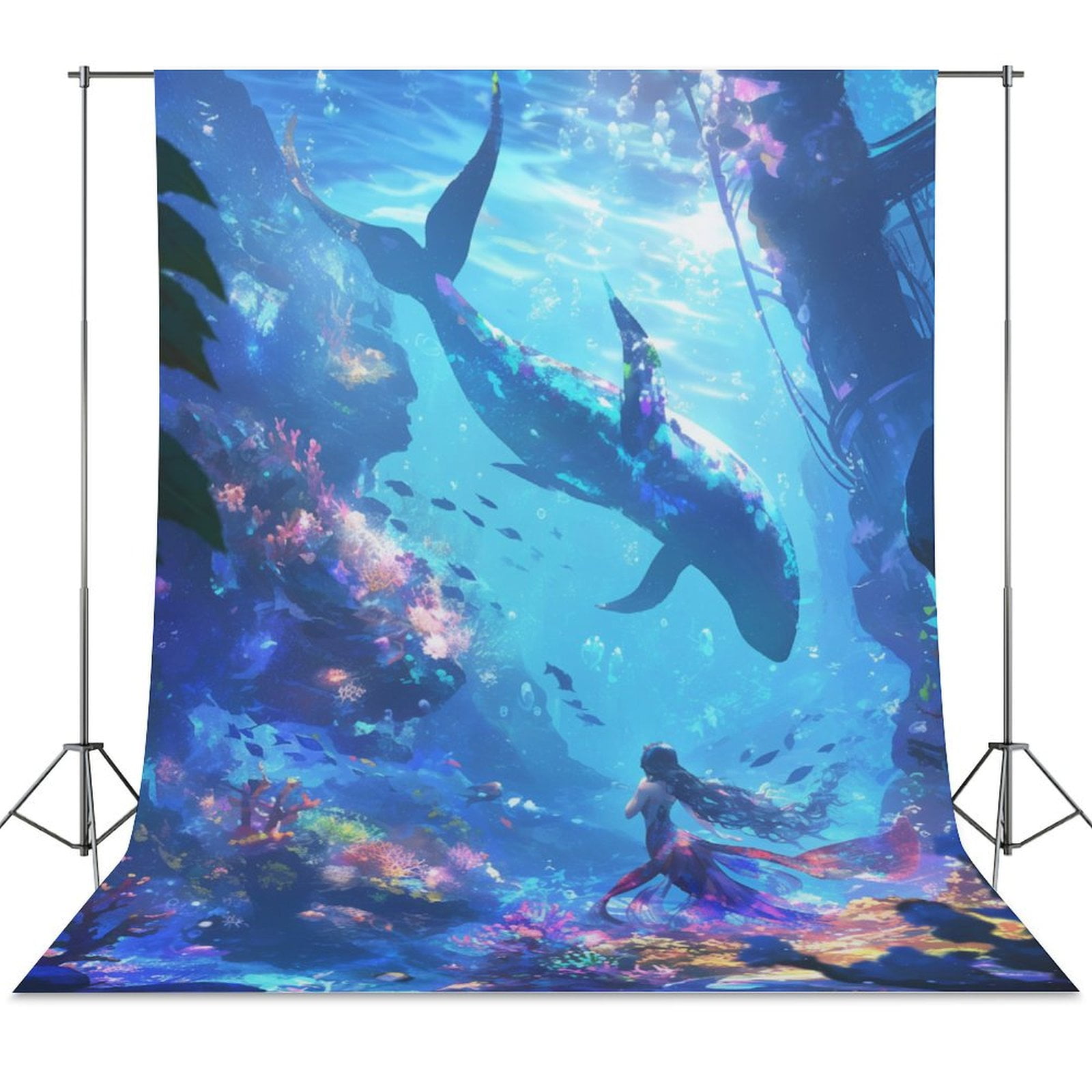 Mermaid Glitter Fish Scale Girls Spring Wall Backdrop Background Floral ...