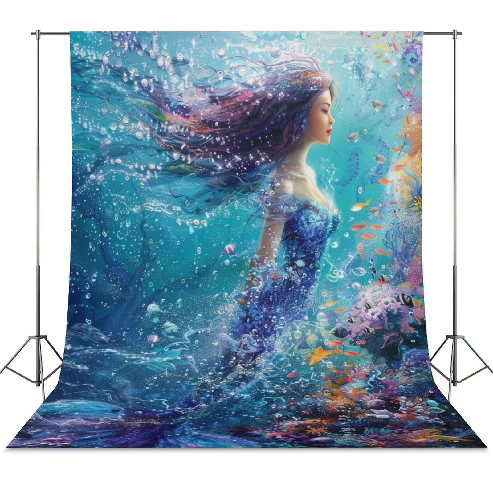 Mermaid Glitter Fish Scale Girls Spring Wall Backdrop Background Floral ...
