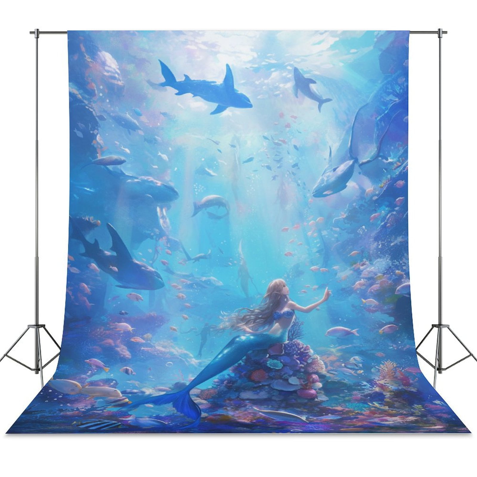 Mermaid Glitter Fish Scale Girls Spring Wall Backdrop Background Floral ...