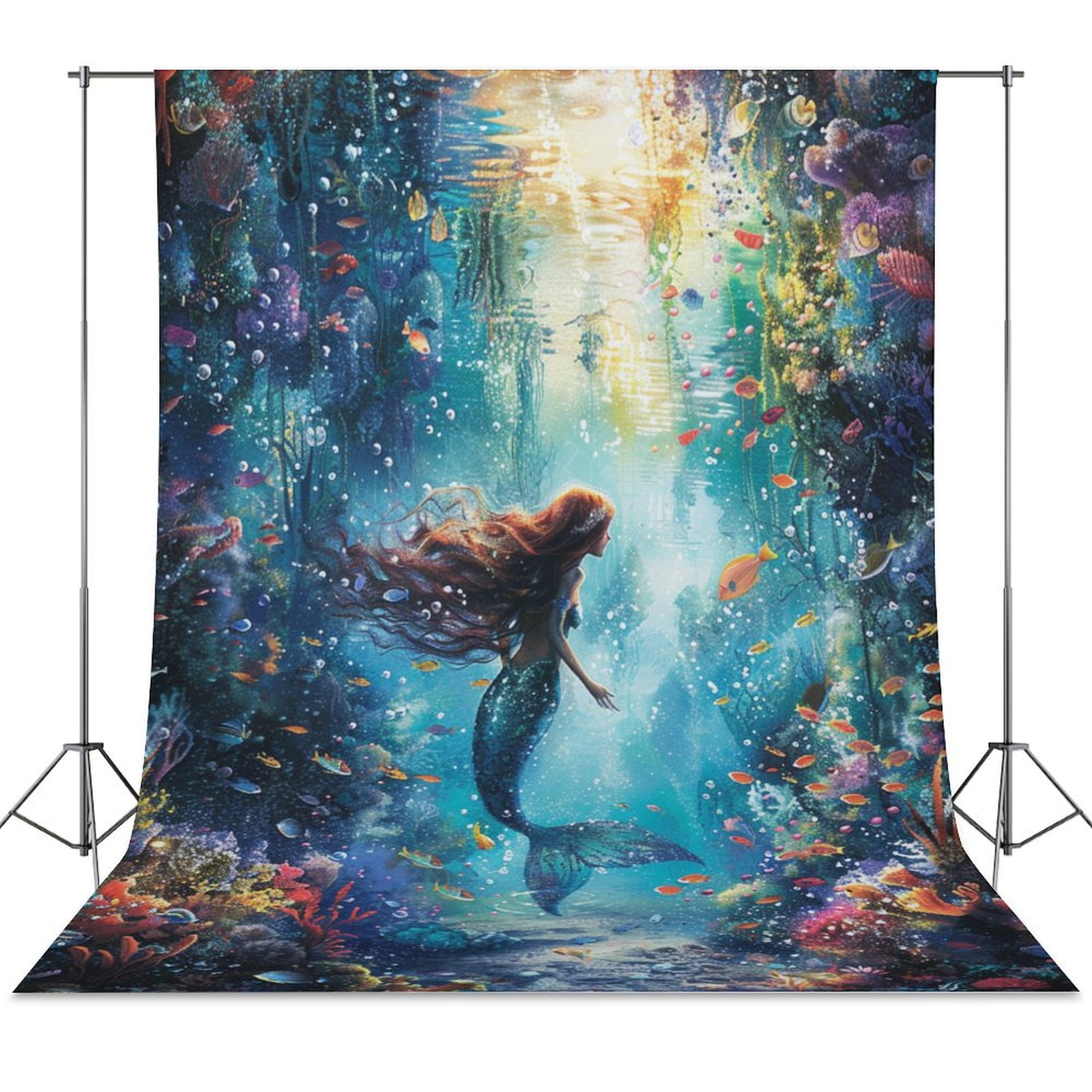 Mermaid Glitter Fish Scale Girls Spring Wall Backdrop Background Floral ...