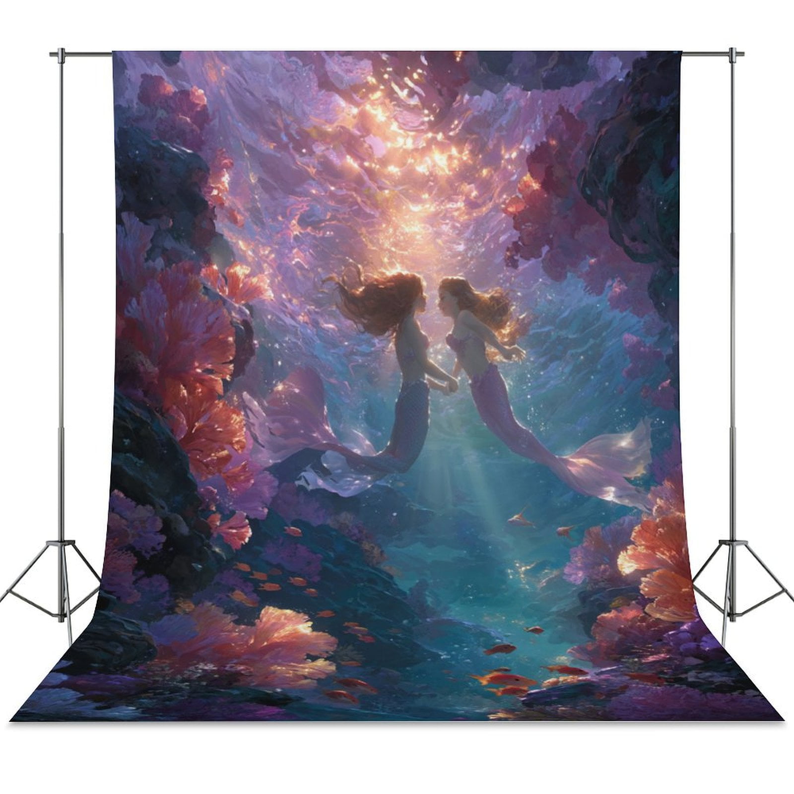 Mermaid Glitter Fish Scale Girls Spring Wall Backdrop Background Floral ...