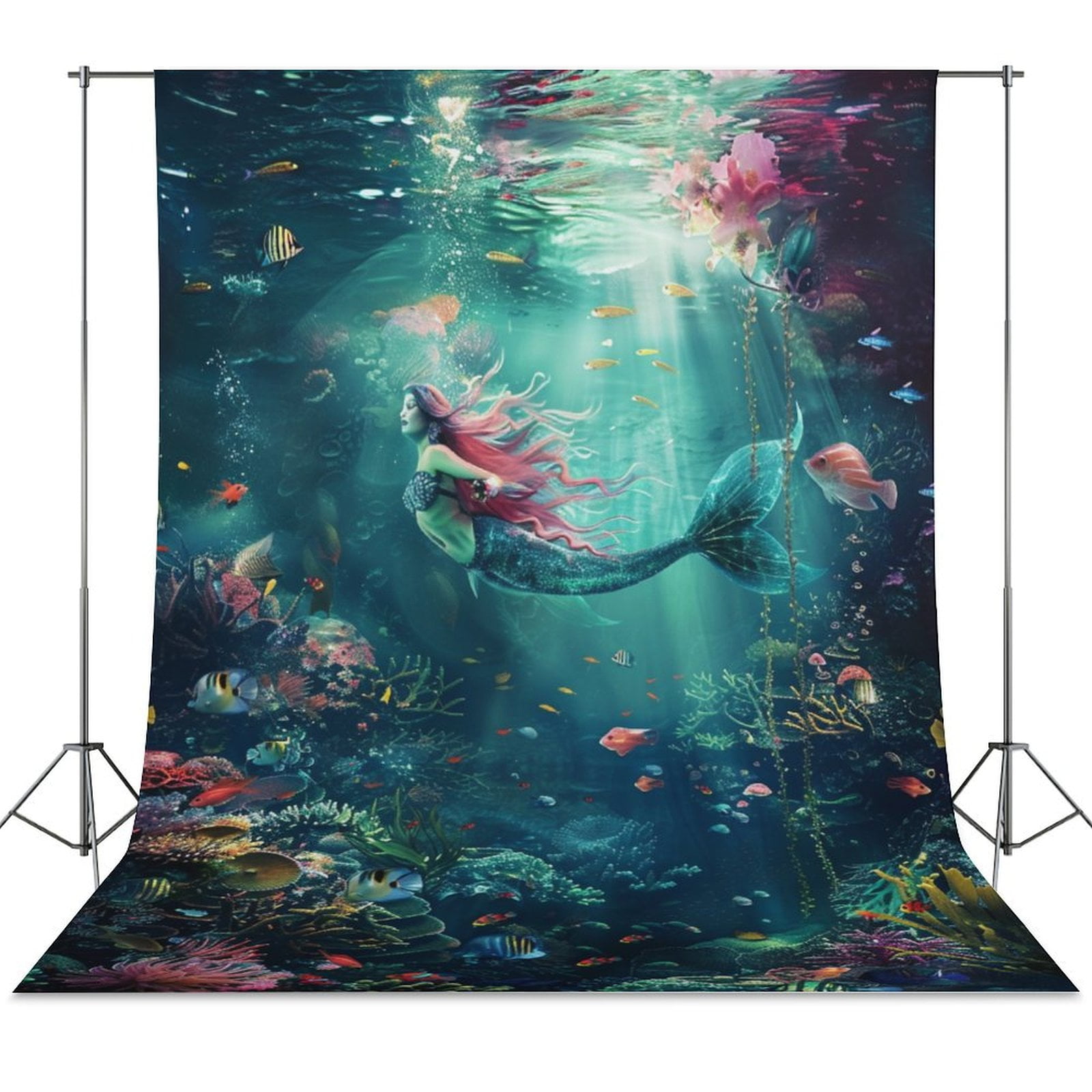 Mermaid Glitter Fish Scale Girls Spring Wall Backdrop Background Floral Backdrops 5x7FT ...