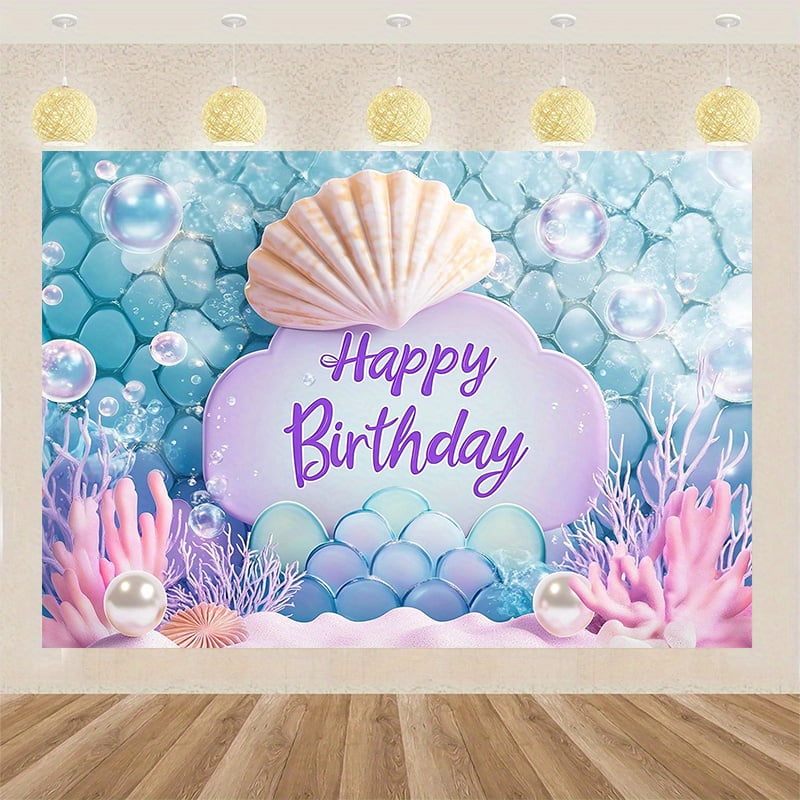 Mermaid Happy Birthday Backdrop Under The Sea Mermaid Happy Birthday ...