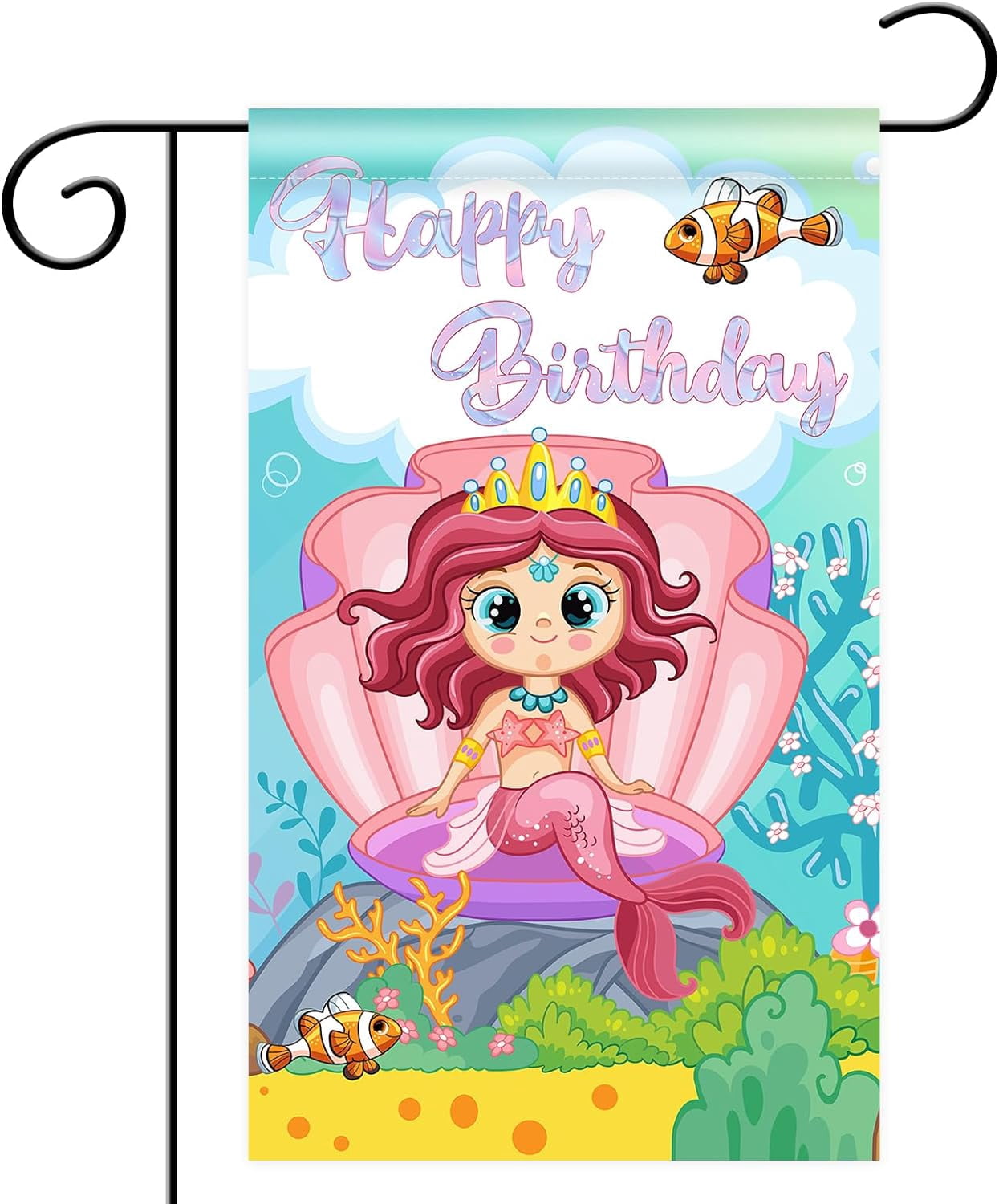 Mermaid Happy Birthday Garden Flag, Vertical Double Sided Polyester ...