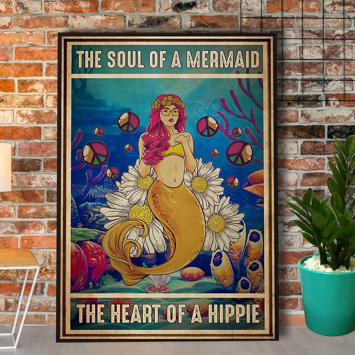 Mermaid Hippie The Soul Of A Mermaid Daisy Pink Hair On Ocean Paper ...