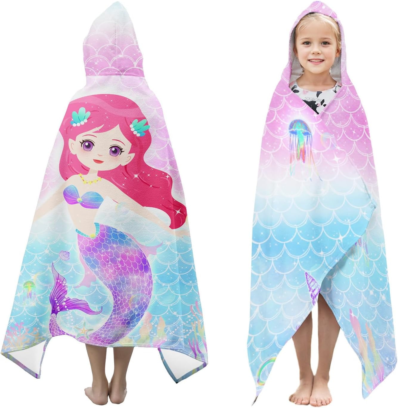 Mermaid Hooded Bath Towels for Kids,Mermaid Tail Girls Hooded Beach ...