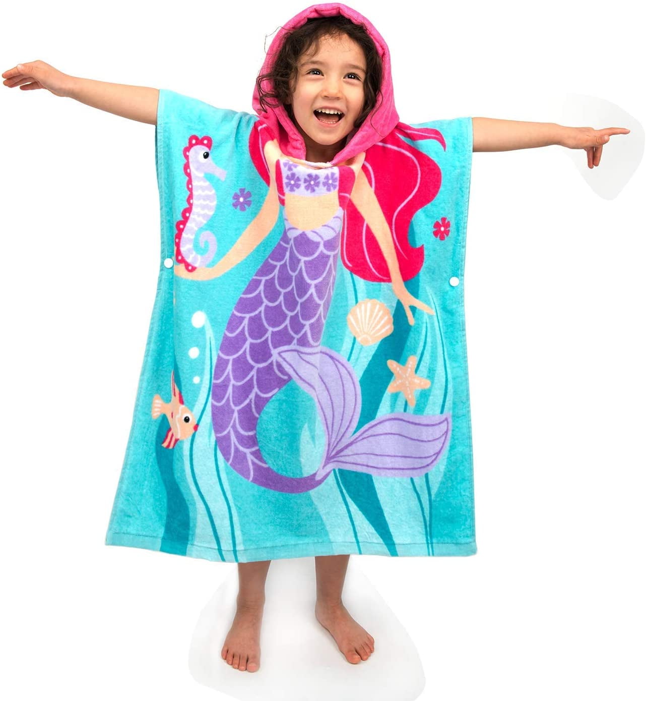Mermaid Hooded Beach Towel Coverup Cape Kids 100% Soft Quick Dry ...