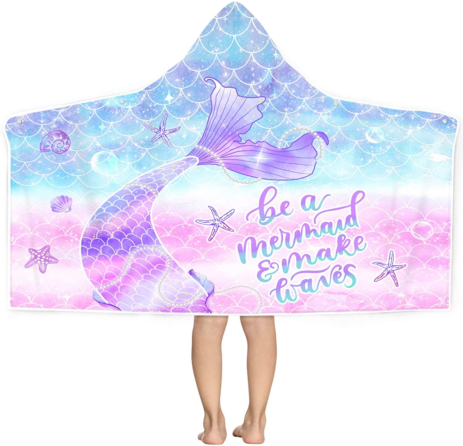 Mermaid Hooded Beach Towel for Kids, Cute Rainbow Bath Towel with Hood ...