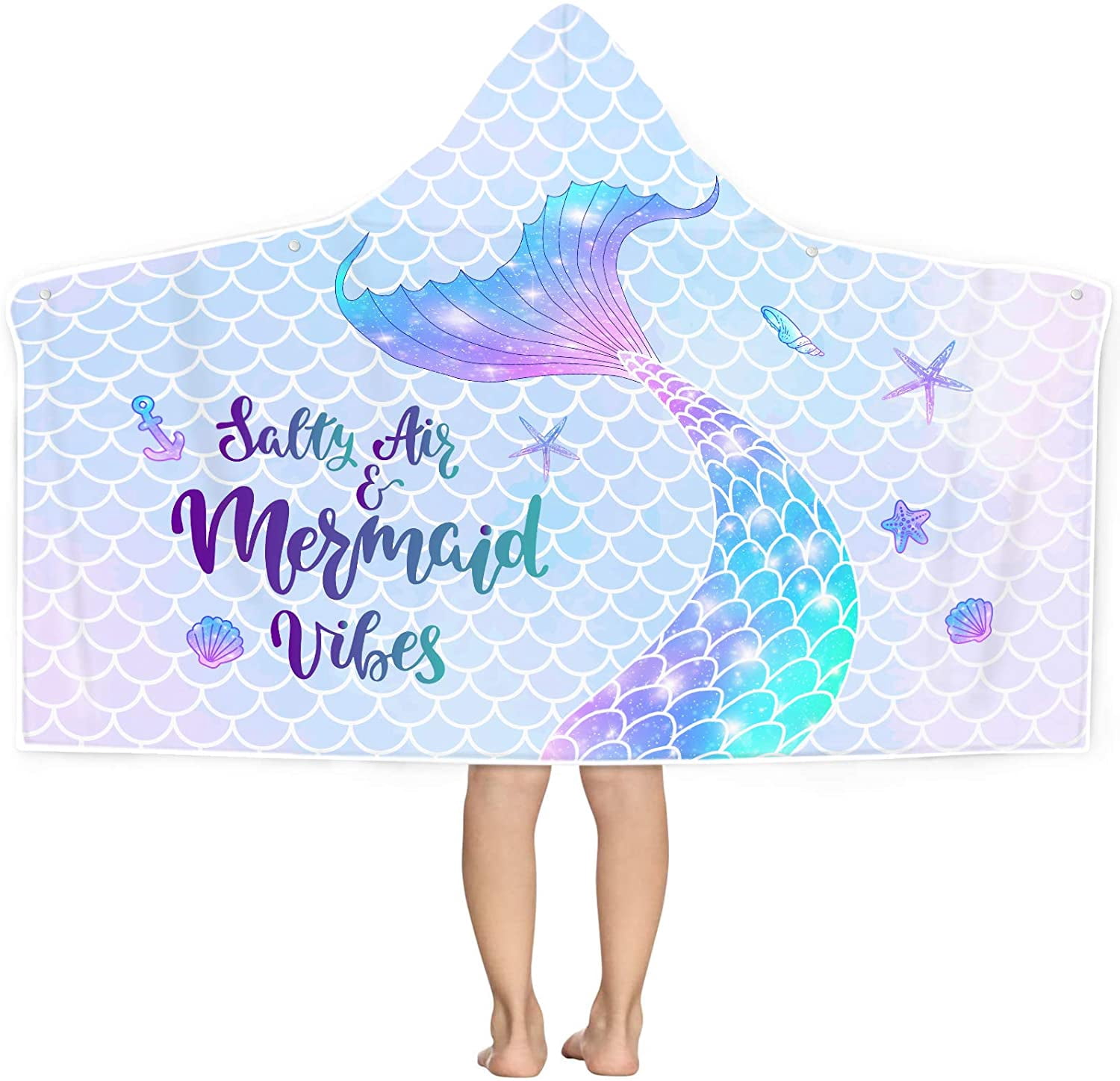 Mermaid Hooded Beach Towel for Kids, Cute Rainbow Bath Towel with Hood ...