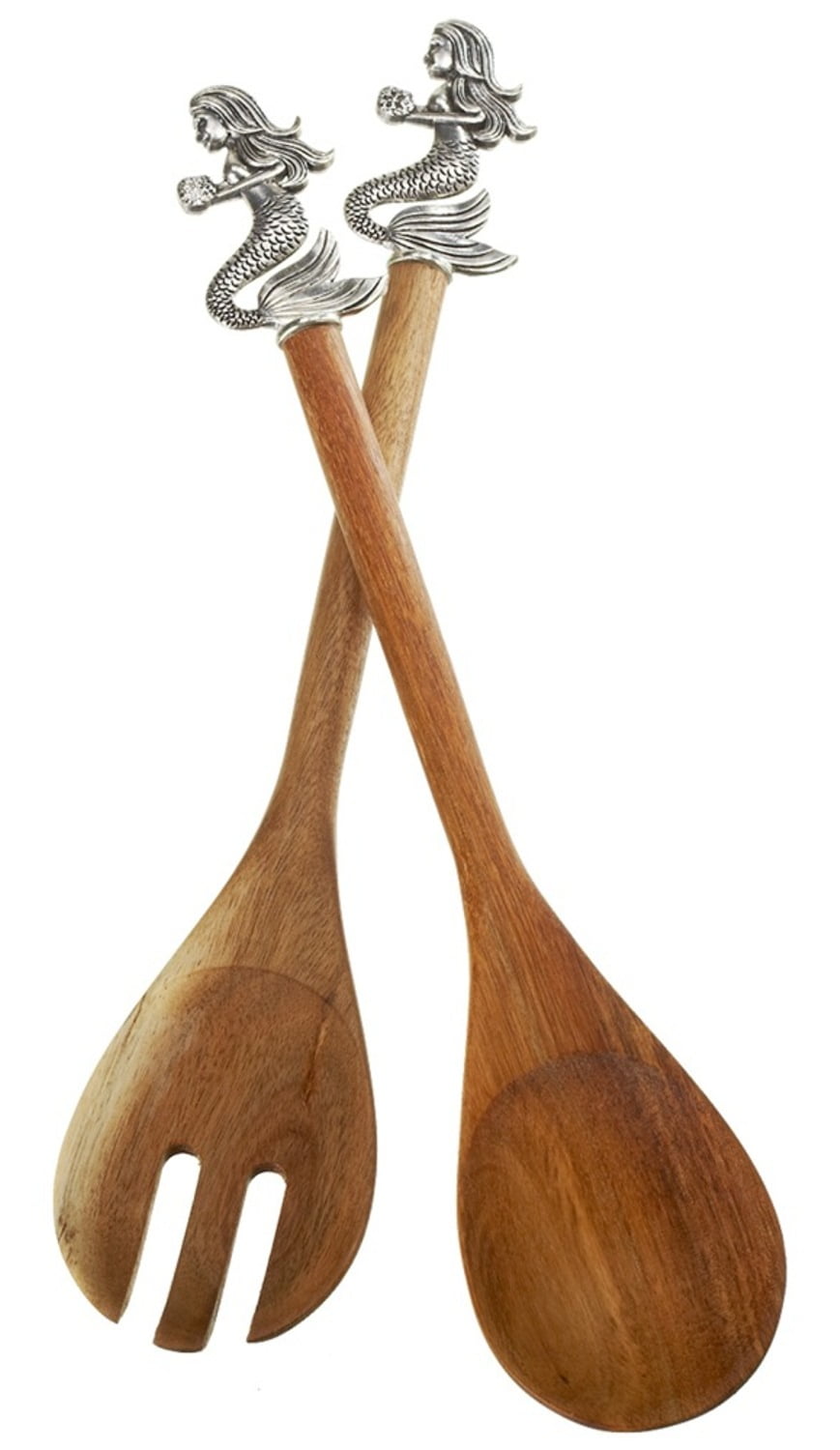 Mermaid Icons Wooden and Metal Salad Servers Set - Walmart.com