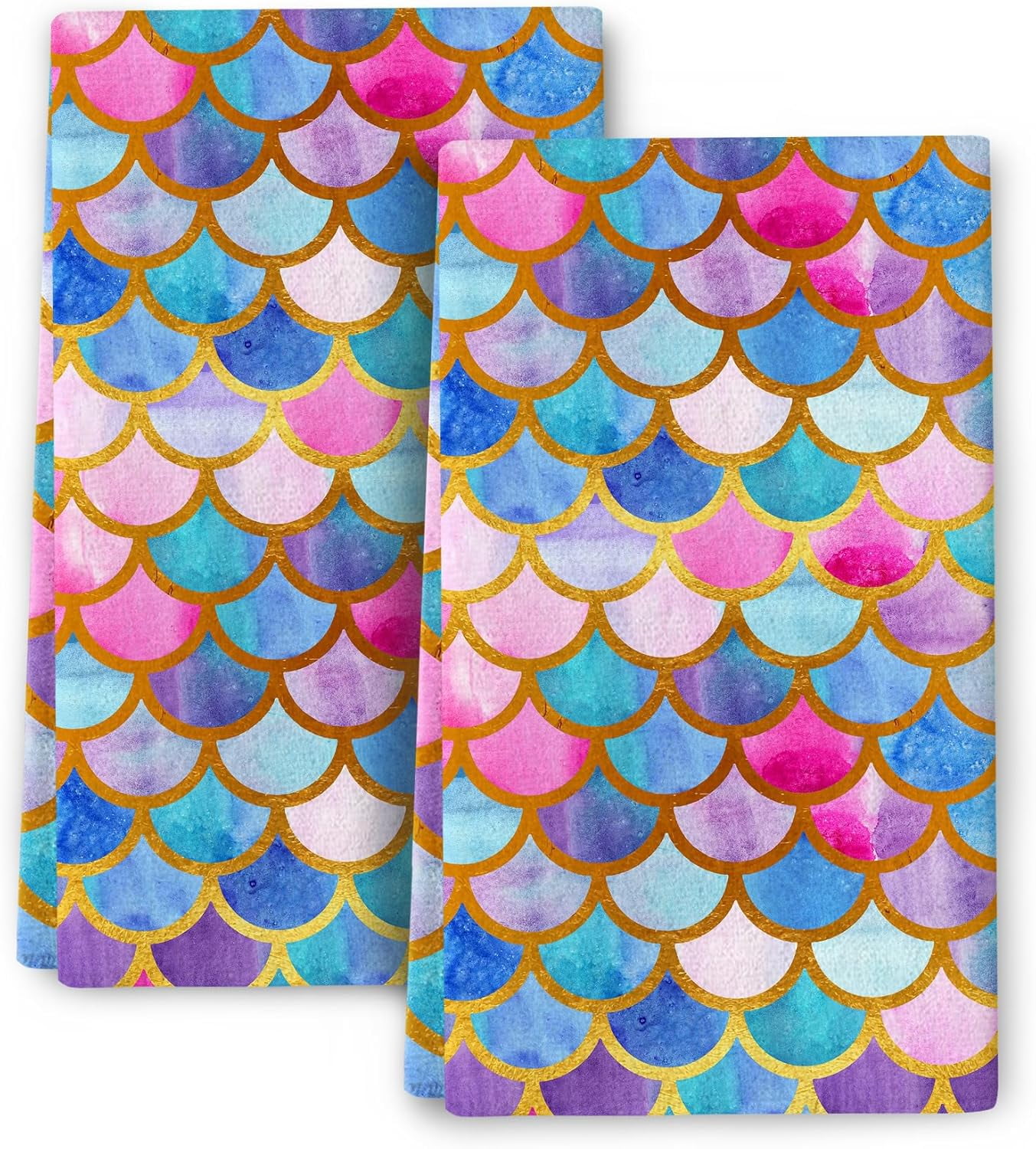 Mermaid Kitchen Towels Decorative Set of 2, Absorbent Colorful Dish ...