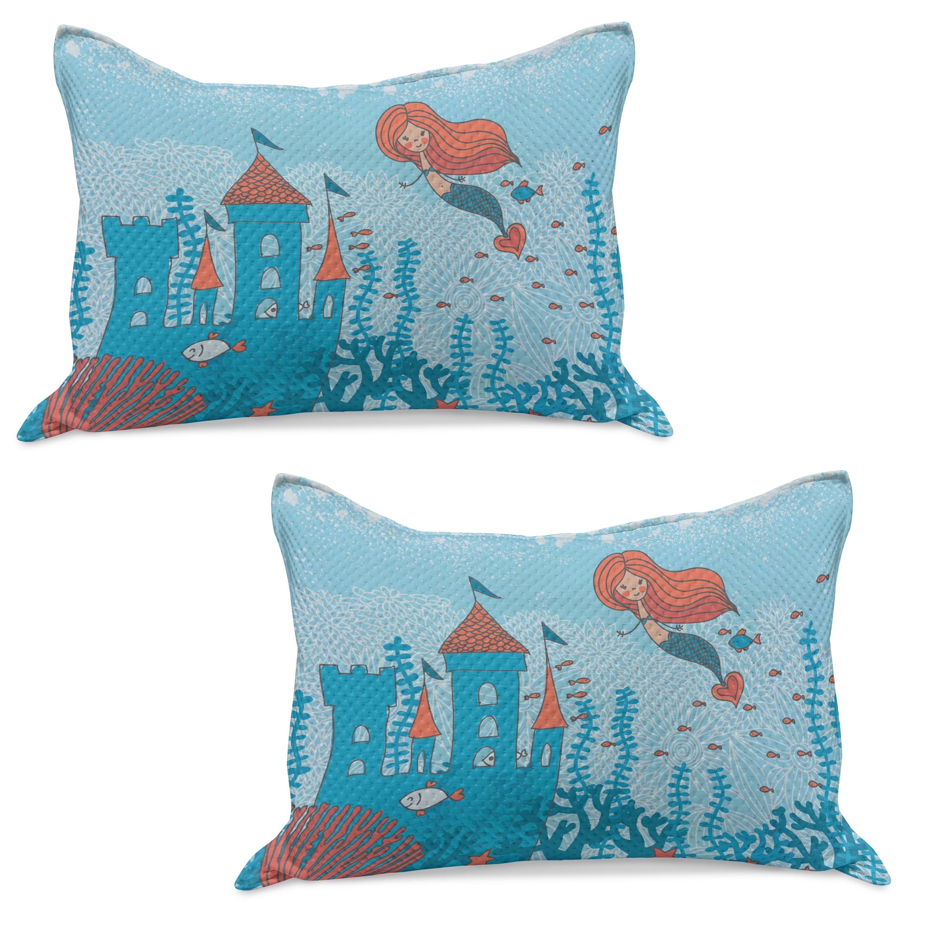 Mermaid Knitted Quilt Pillowcover Set of 2, Art of Little Girl Under ...