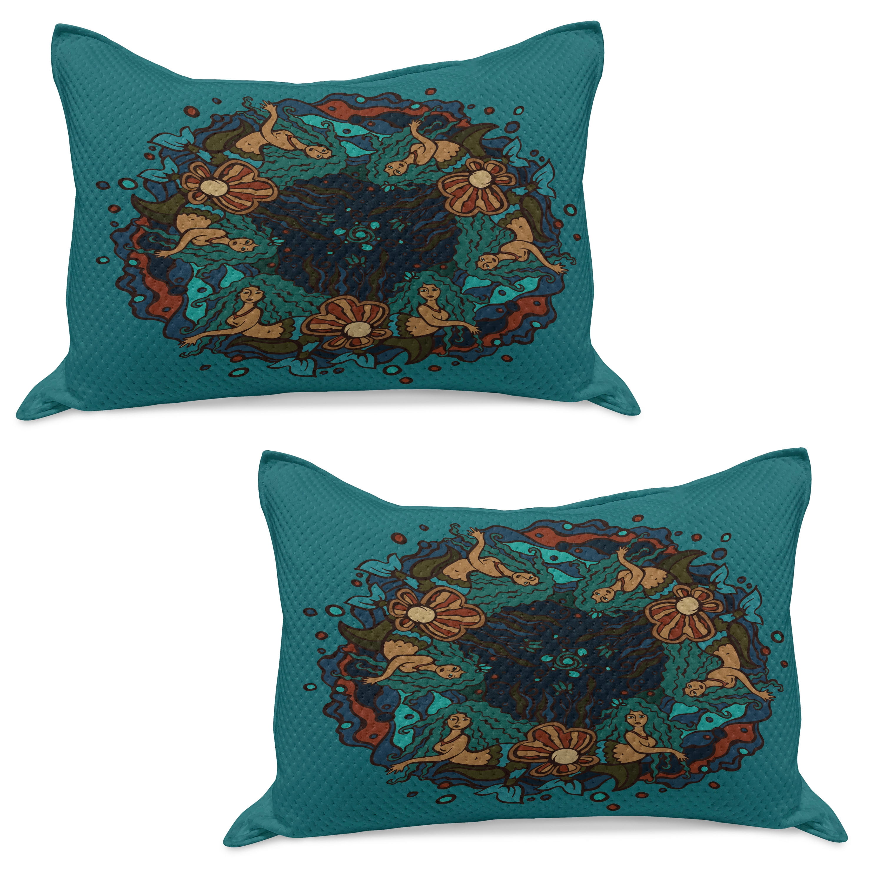 Mermaid Knitted Quilt Pillowcover Set of 2, Marine Theme Circle of ...