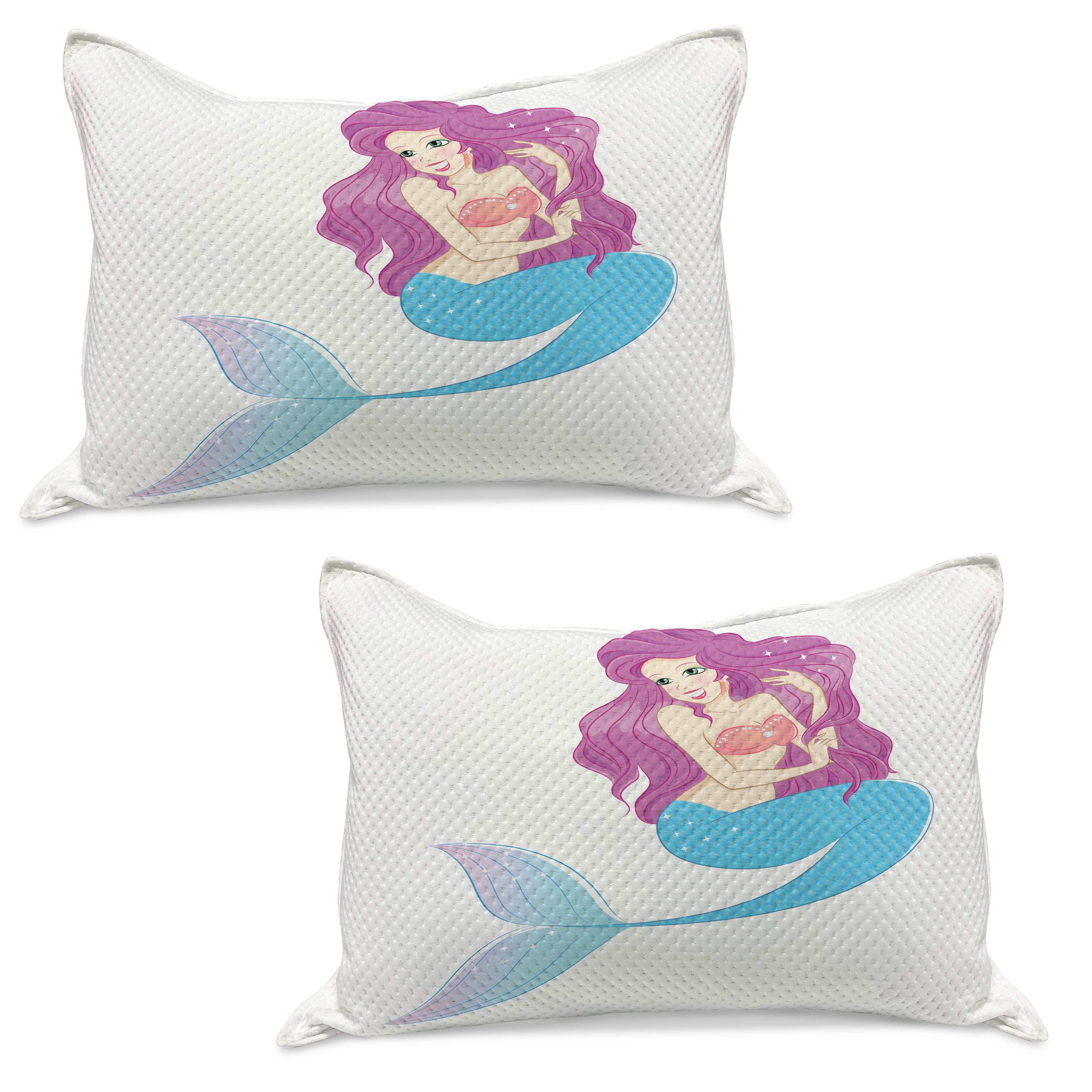 Mermaid Knitted Quilt Pillowcover Set of 2, Mermaid Playing with Her ...