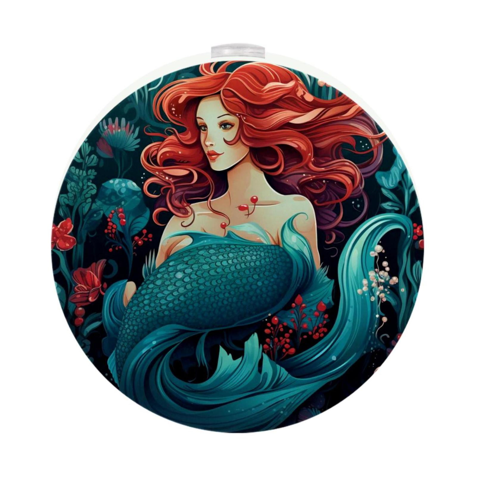 Mermaid LED Round Night Light-2PCS, Energy Efficient Plug-in Bedroom ...