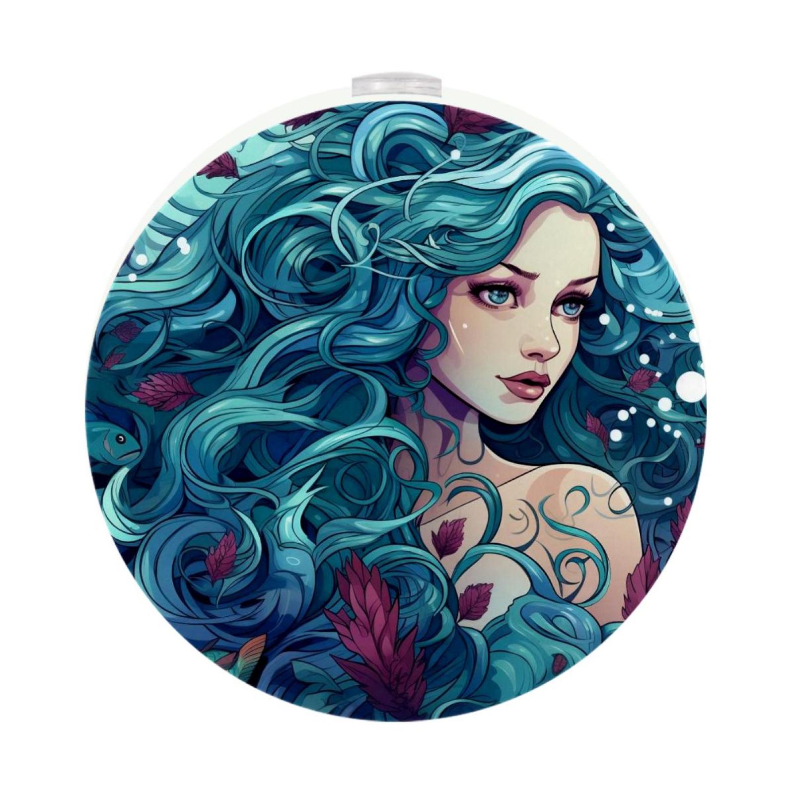 Mermaid LED Round Night Light-2PCS, Energy Efficient Plug-in Wall Lamp ...
