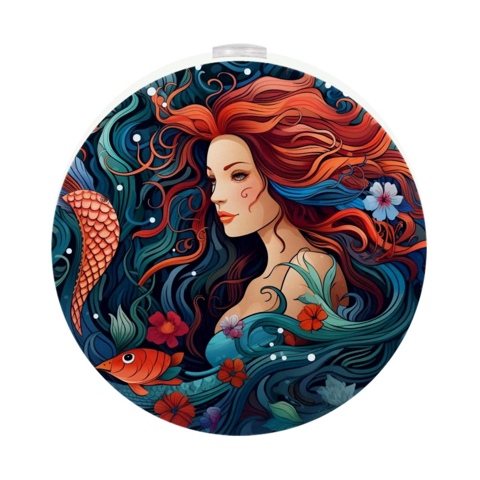 Mermaid LED Round Night Light-2PCS, Plug-in Dusk-to-Dawn Auto Sensor ...