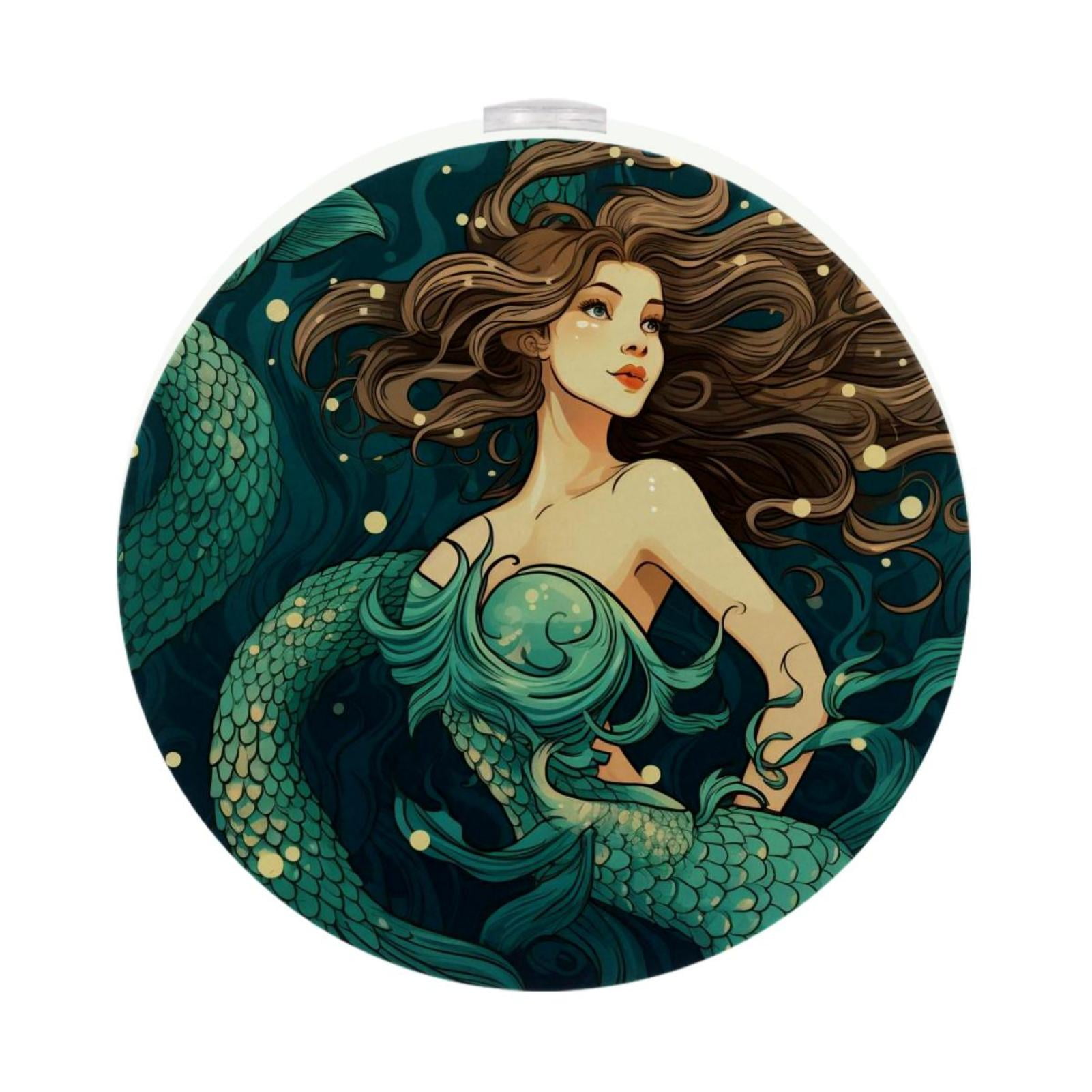 Mermaid LED Round Night Light - 2PCS, Plug-in Dusk-to-Dawn Sensor ...