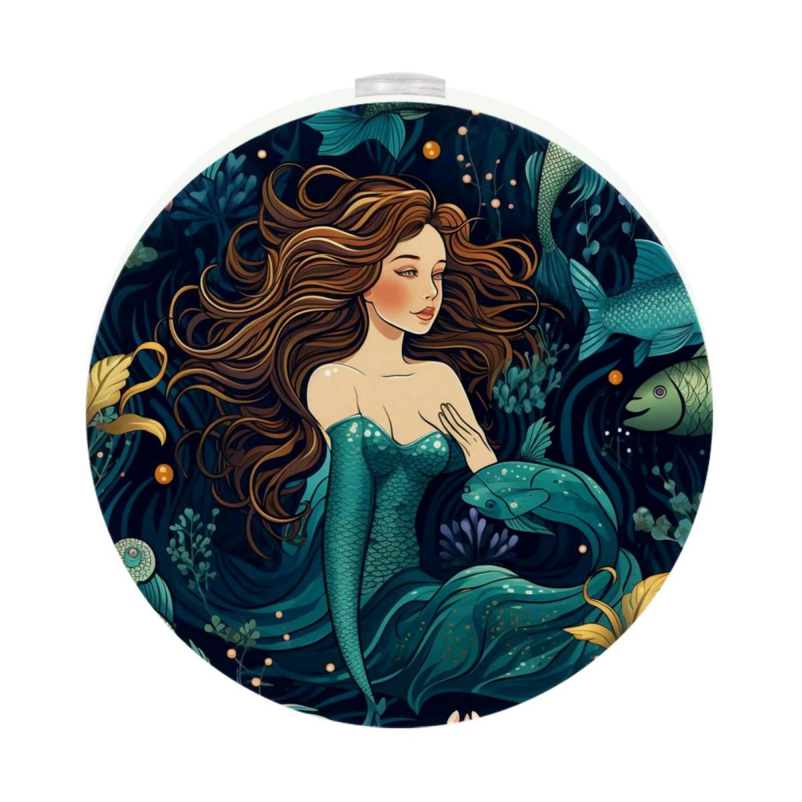 Mermaid LED Round Night Light - 2PCS, Plug-in Dusk-to-Dawn Sensor ...