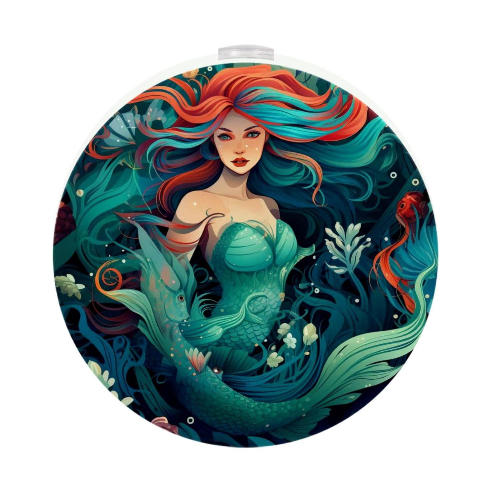 Mermaid LED Round Night Light-2PCS, Plug-in Dusk to Dawn Sensor Wall ...