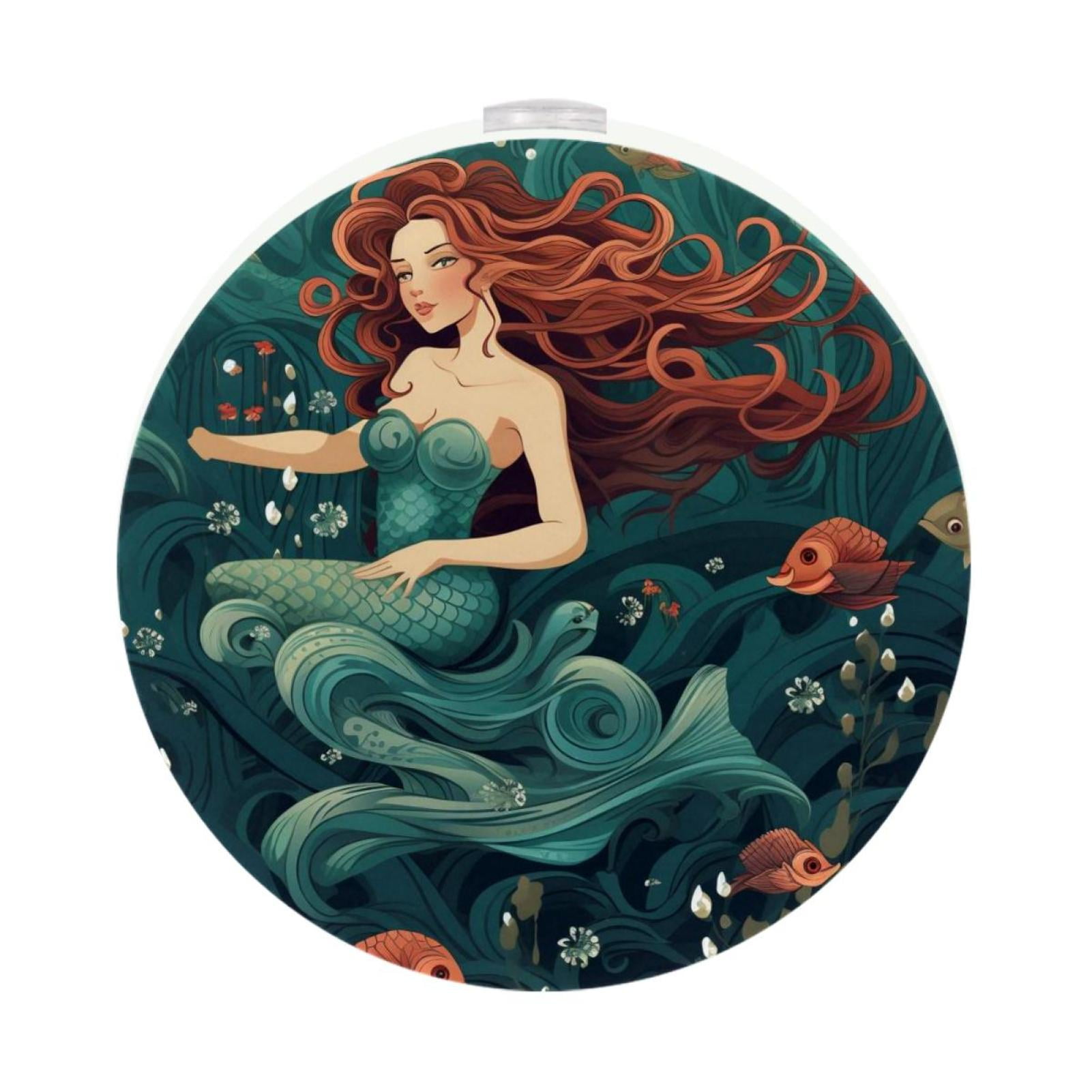 Mermaid LED Round Night Light-2PCS, Plug-in Mini Wall Socket Soft White ...