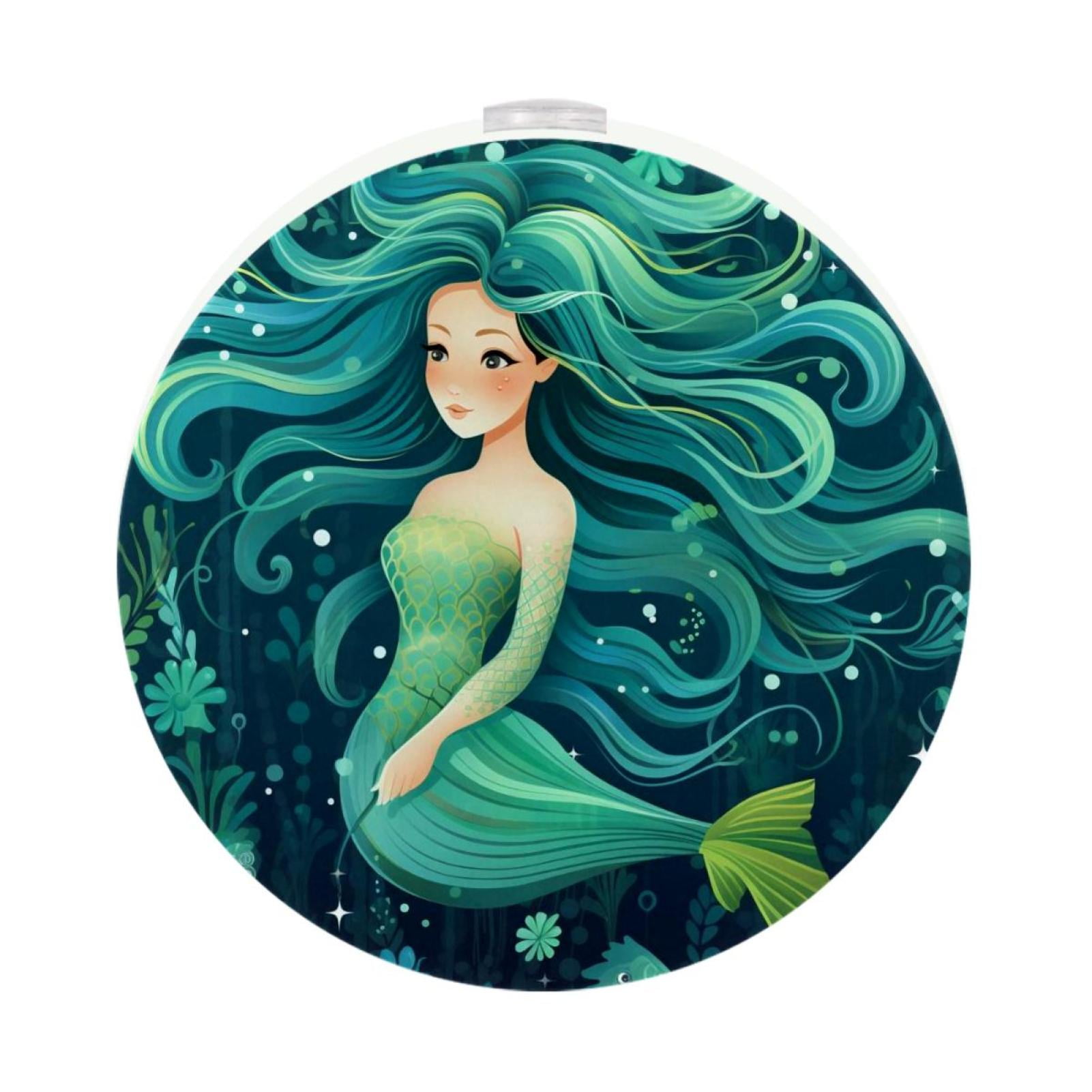Mermaid LED Round Night Light-2PCS - Plug-in Smart Sensor Nightlights ...