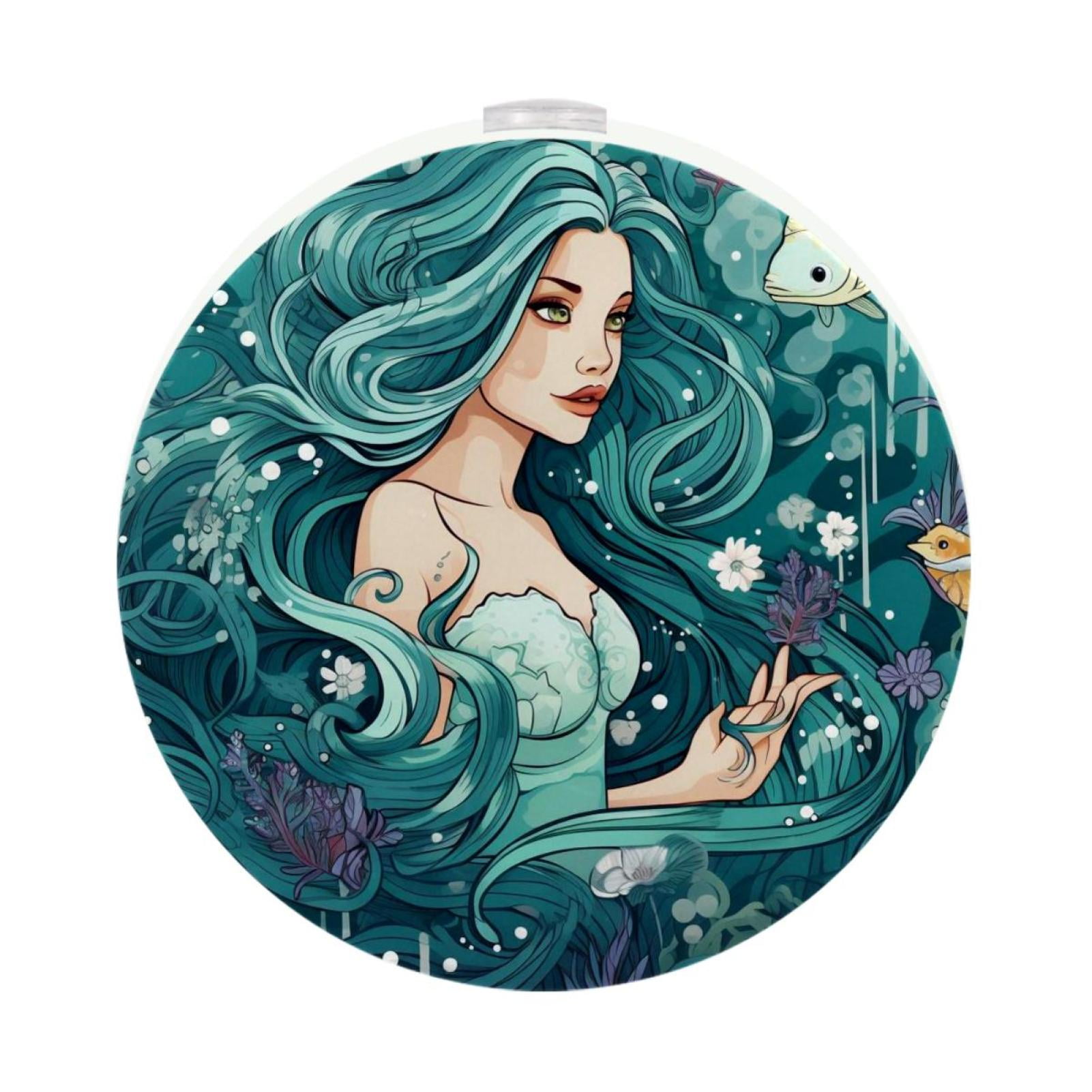 Mermaid LED Round Night Light-2PCS for Nursery and Bedroom, Plug-in ...