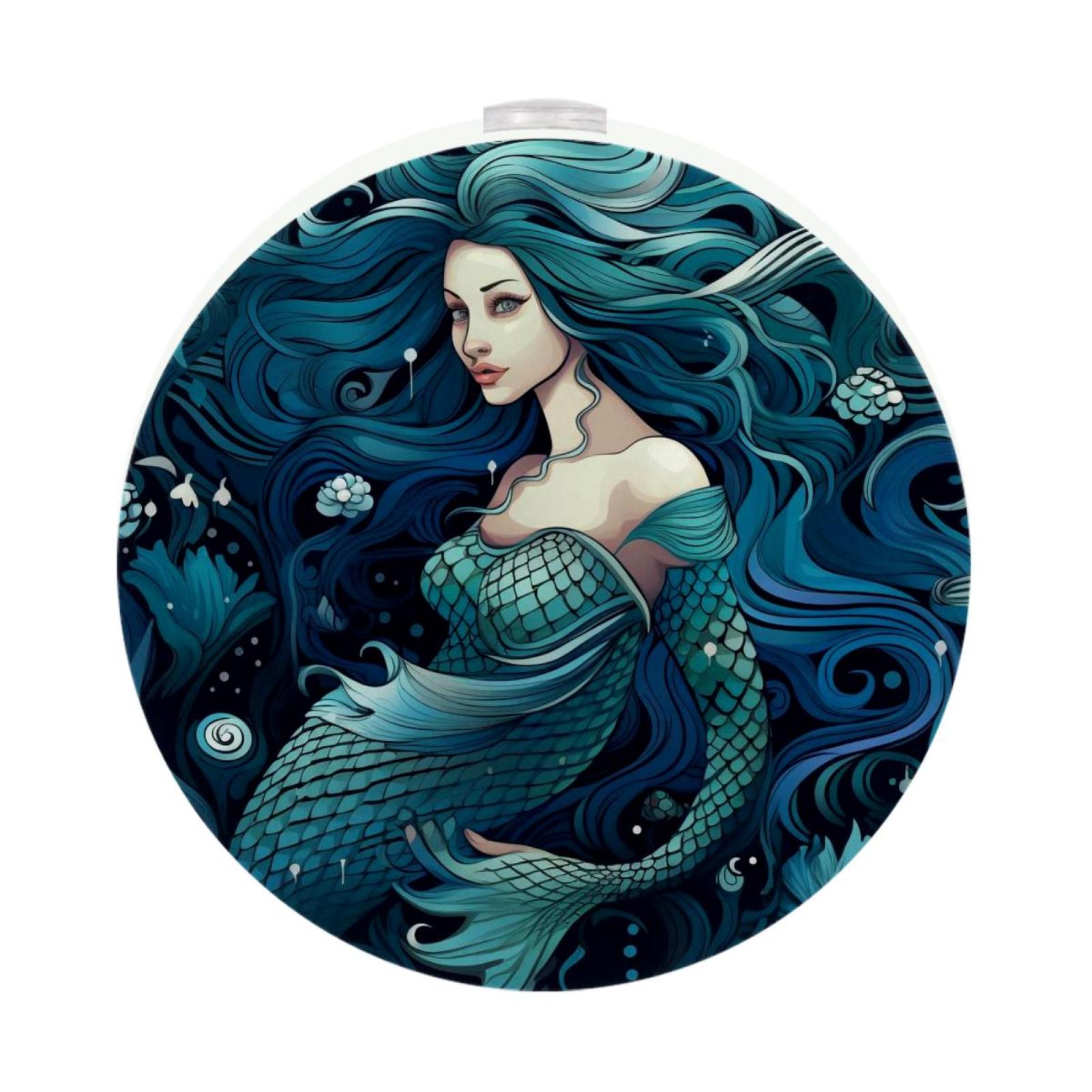 Mermaid LED Round Night Light- Set of 2, Portable Rechargeable Mini ...
