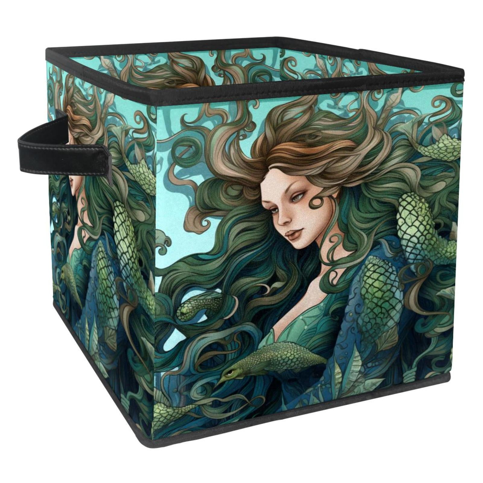 Mermaid Large Capacity Foldable Storage Baskets with Handle, 10.8"x10.5 ...