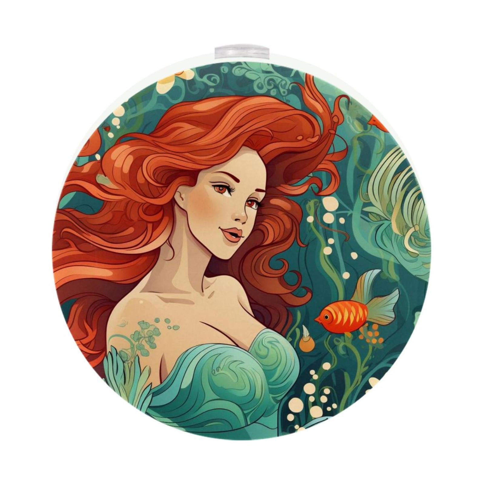 Mermaid Led Round Night Light-2pcs Set, Battery Powered Mini Portable ...