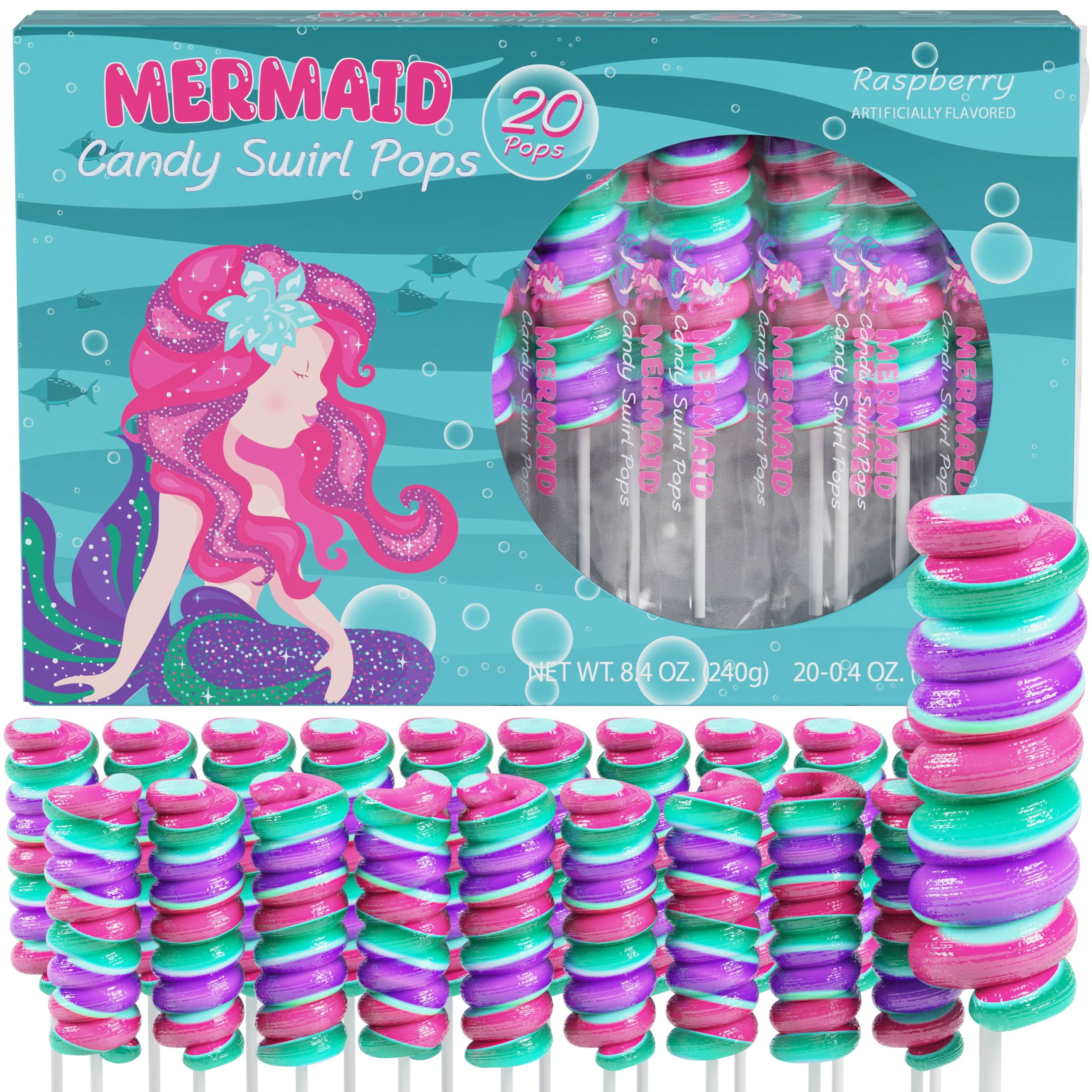 Mermaid Lollipops 20pk- Swirl RRF12 Lollipops Mermaid Candy Little ...