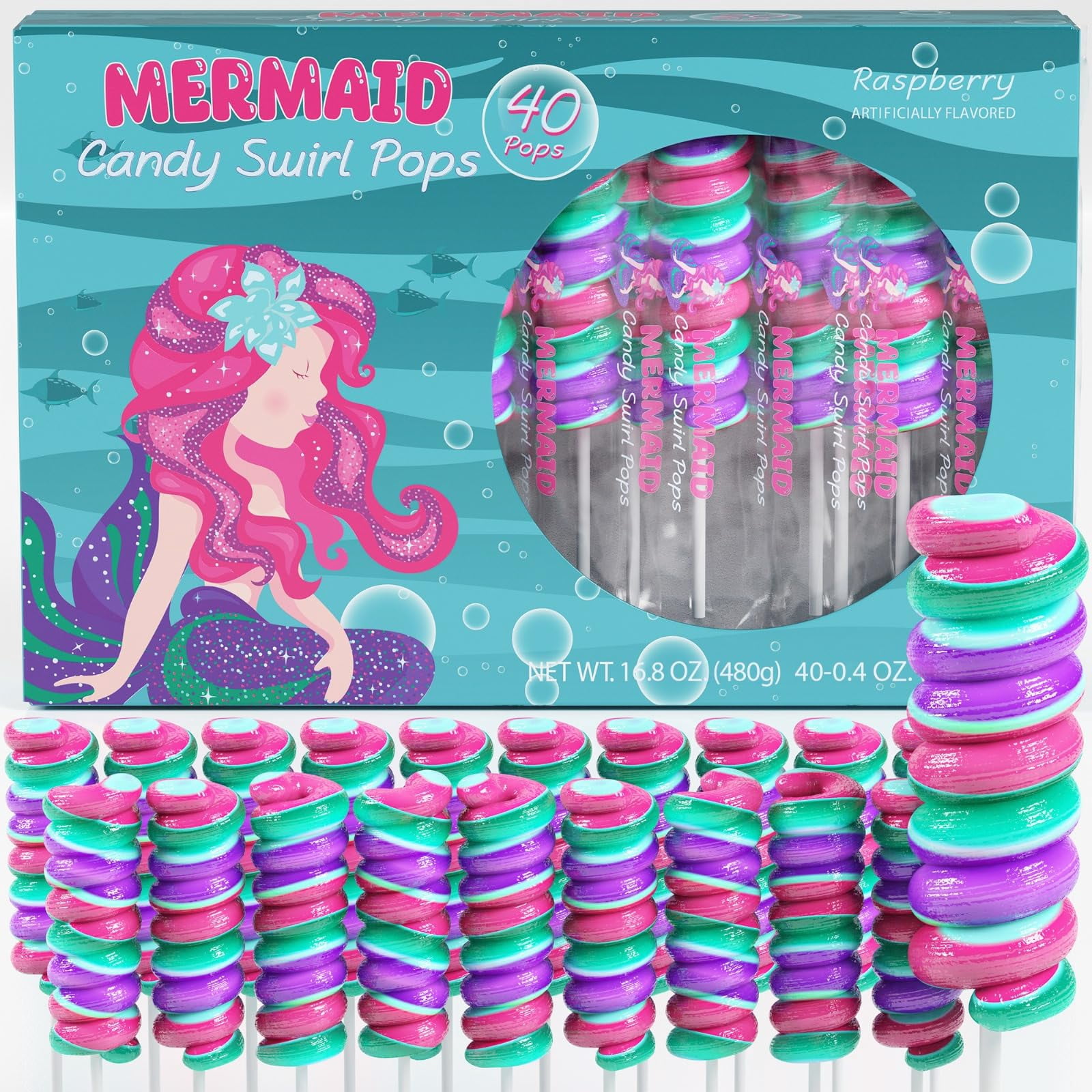 Mermaid Lollipops 40pk- Swirl YYF14 Lollipops Mermaid Candy For Little ...