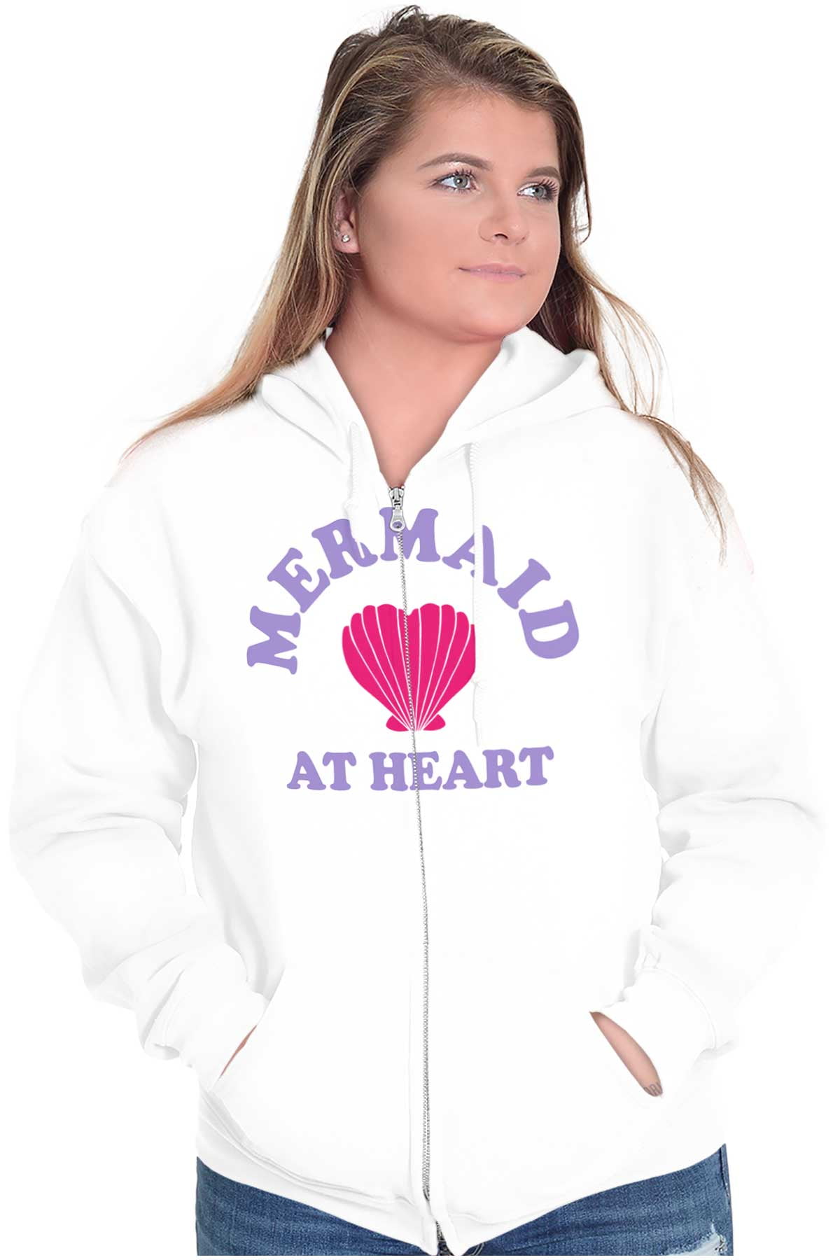 Mermaid Lovers Cute Seashell Heart Zip Hoodie Sweatshirt Women Brisco ...