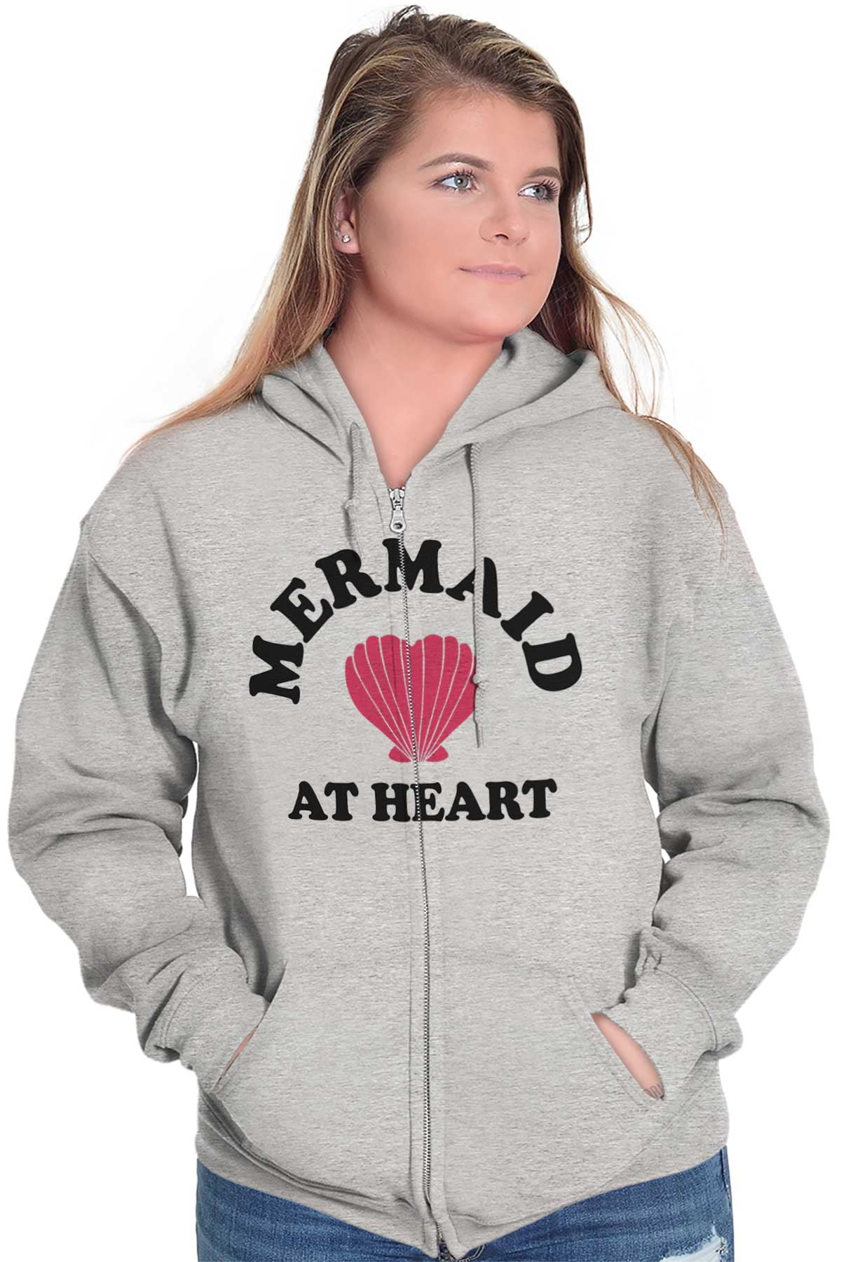 Mermaid Lovers Cute Seashell Heart Zip Hoodie Sweatshirt Women Brisco ...