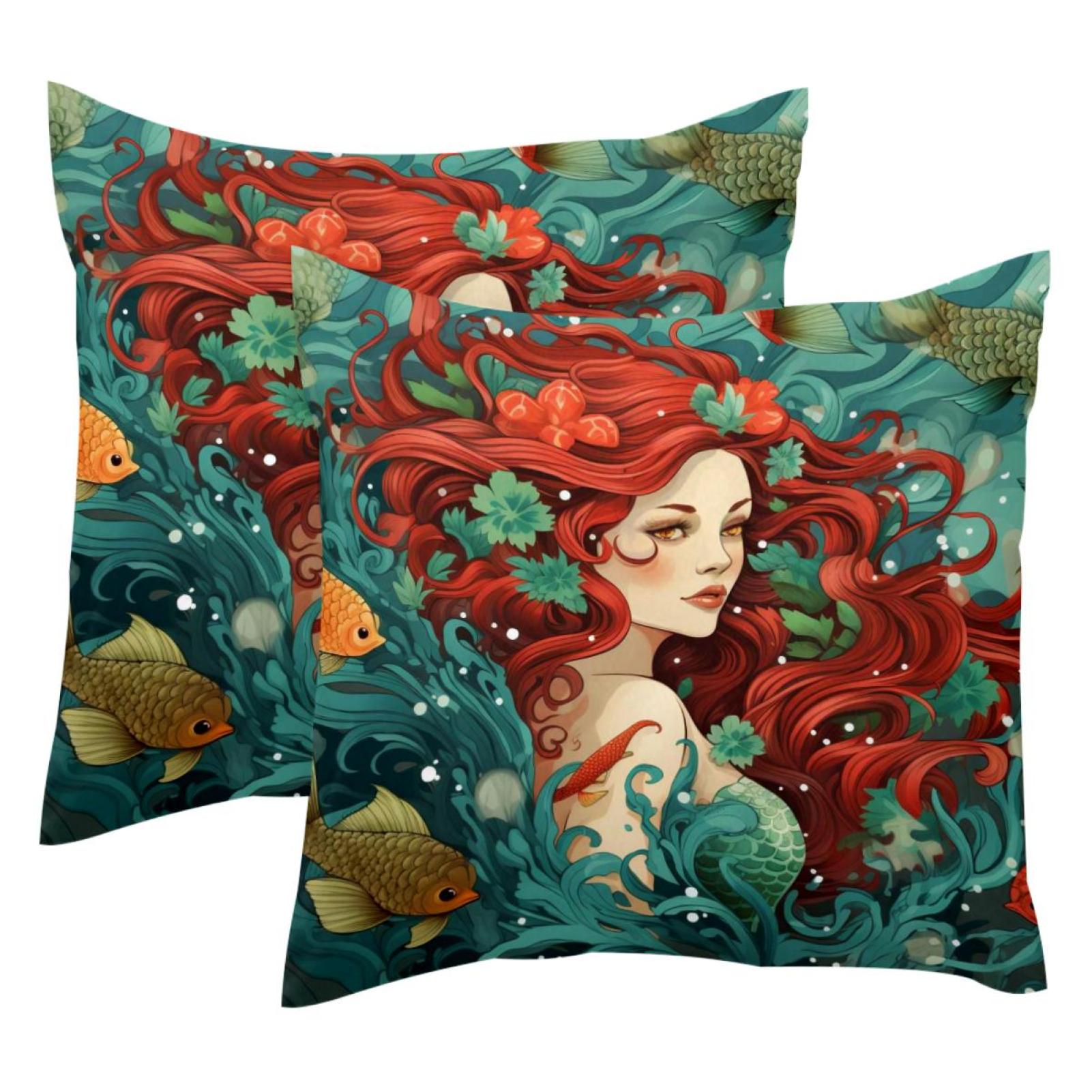 Mermaid Luxurious Velvet Throw Pillow Inserts 2PCS Chair Pillow Covers ...