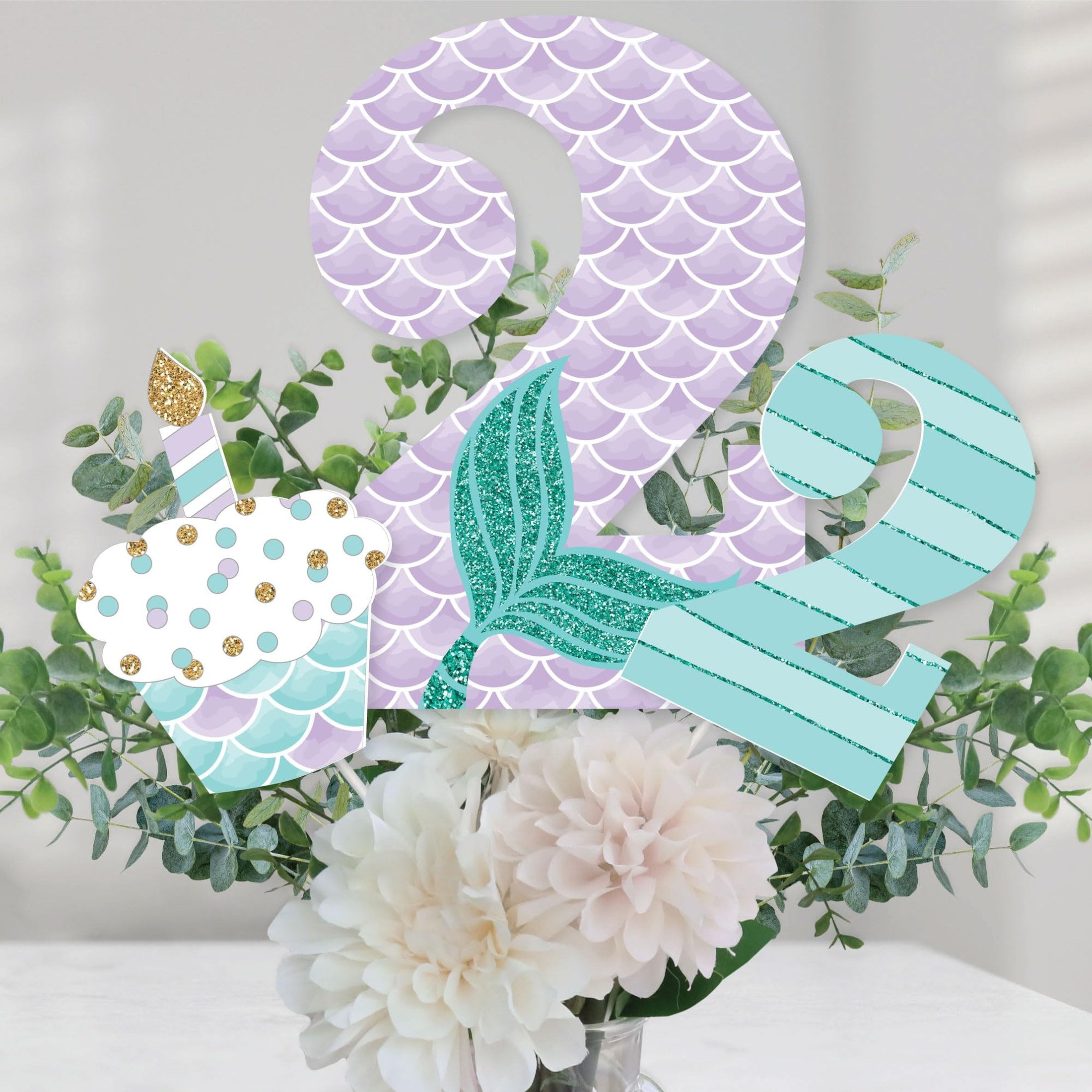 Mermaid Magic 2nd Birthday Centerpiece Set - Under the Sea Party Table ...