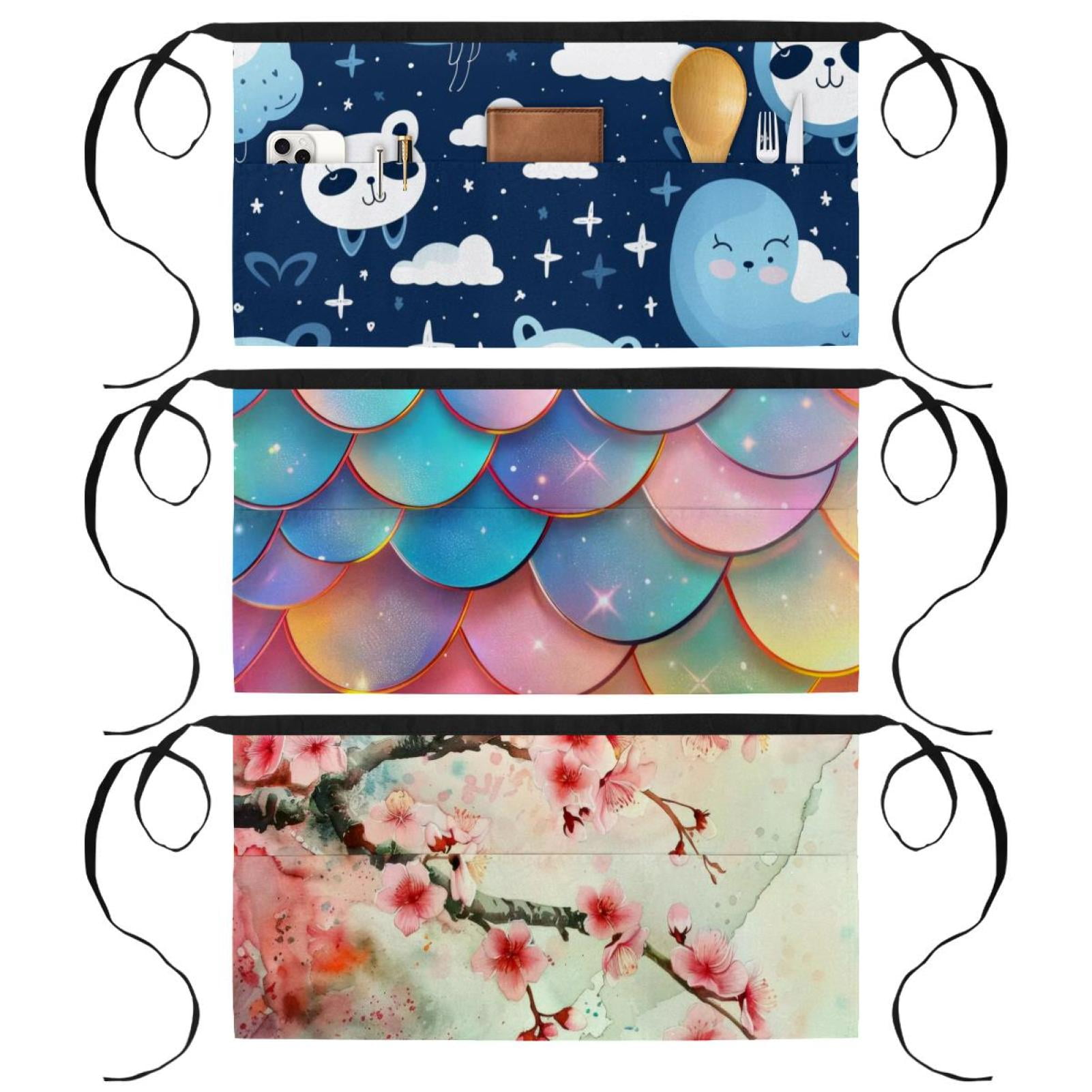 Mermaid Magic Rainbow Scales Pattern Server Aprons with Long Waist Ties ...