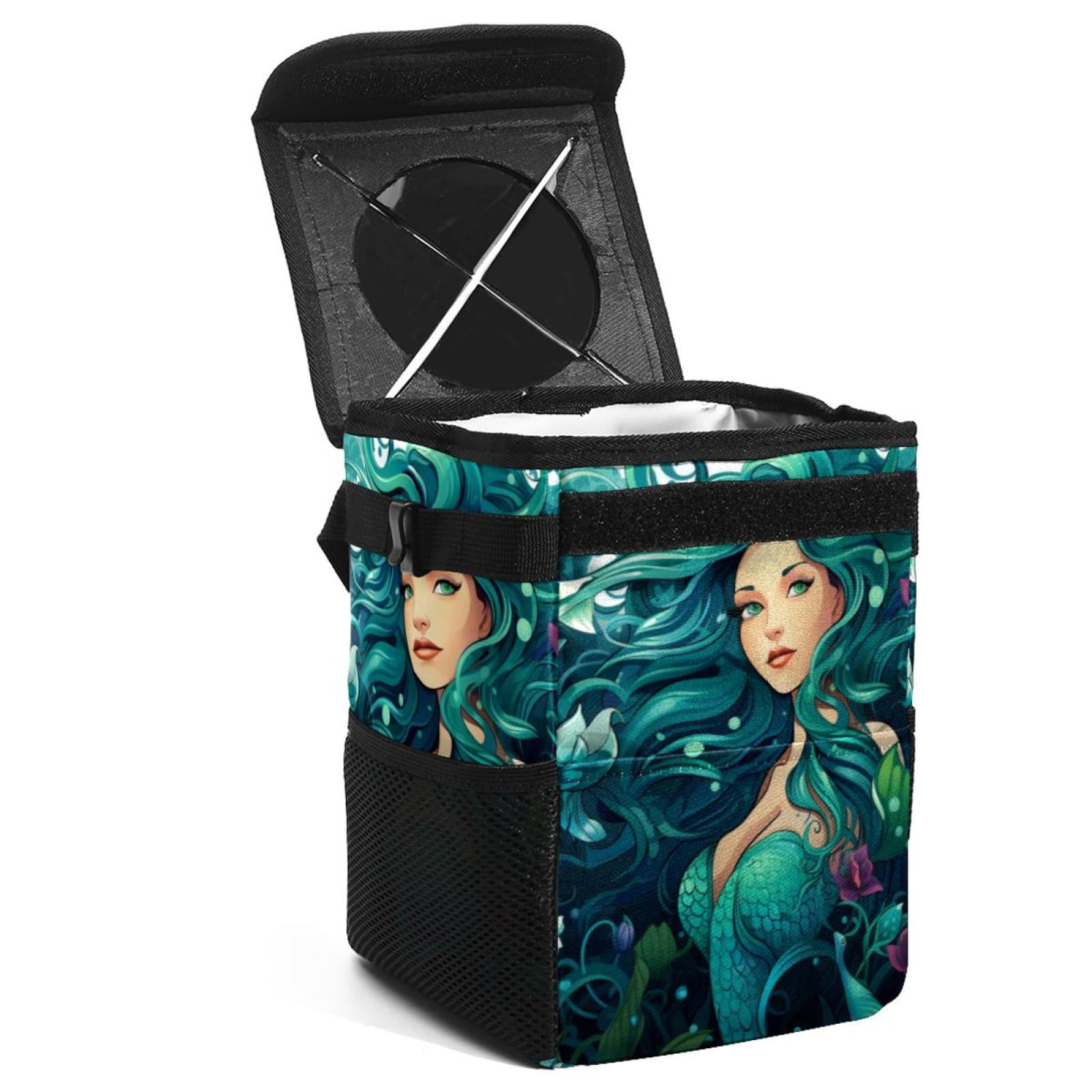 Mermaid Mini Trash Can Car Garbage Can Car Trash Can Foldable with Lid ...