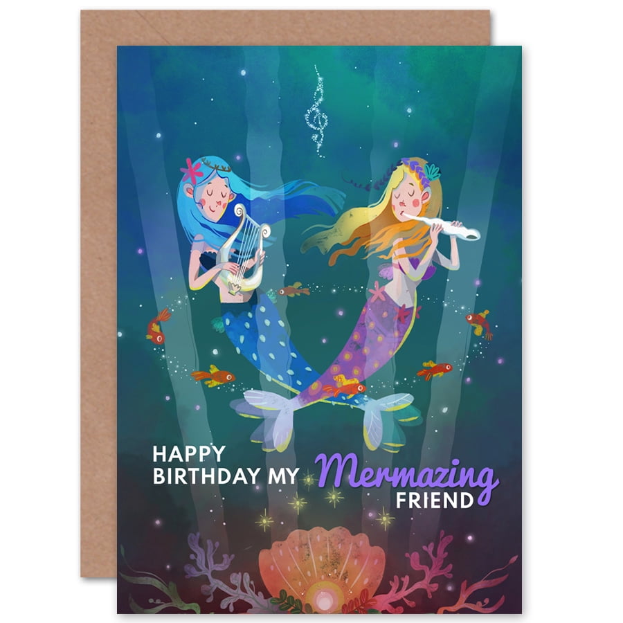Mermaid Music Mermazing Birthday Friend Greetings Card Plus Envelope ...
