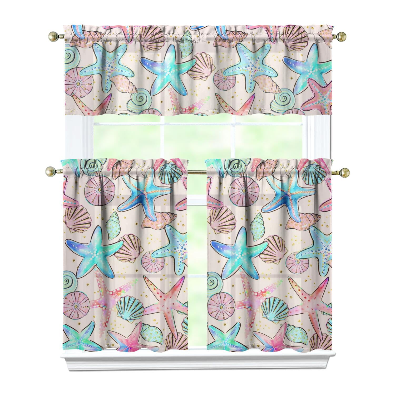 Mermaid Nautical Curtains Set Starfish Coral Tropical Beach Ocean ...