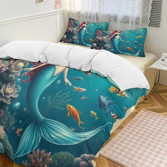 Mermaid Ocean Coral Bedding Comforter Set Quilt Bedding Set with 1 ...